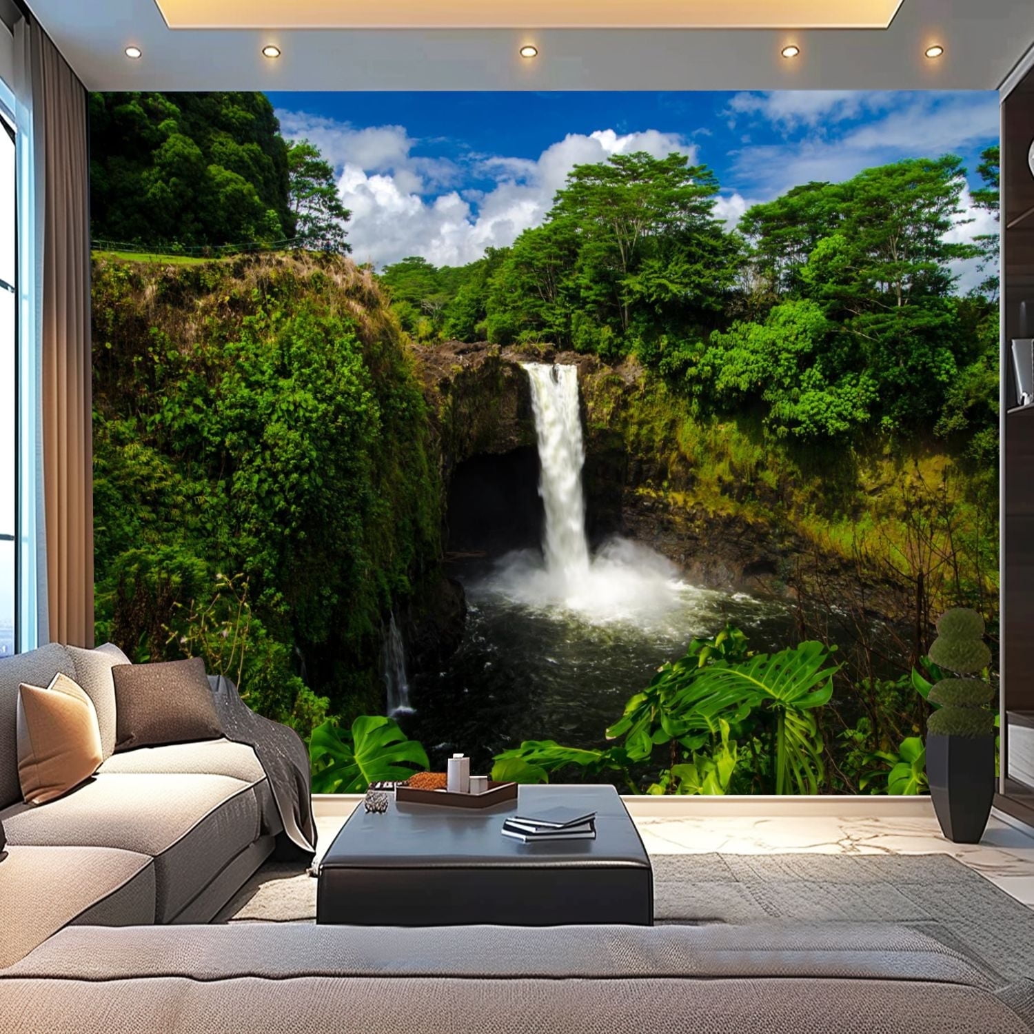 Peel and Stick Canvas Wallpaper waterfall Hawaii Modern Art Wall Mural ...