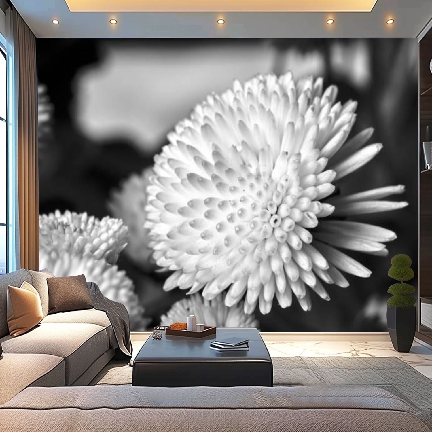 Peel and Stick Canvas Wallpaper white blooming daisy flowers meadow ...