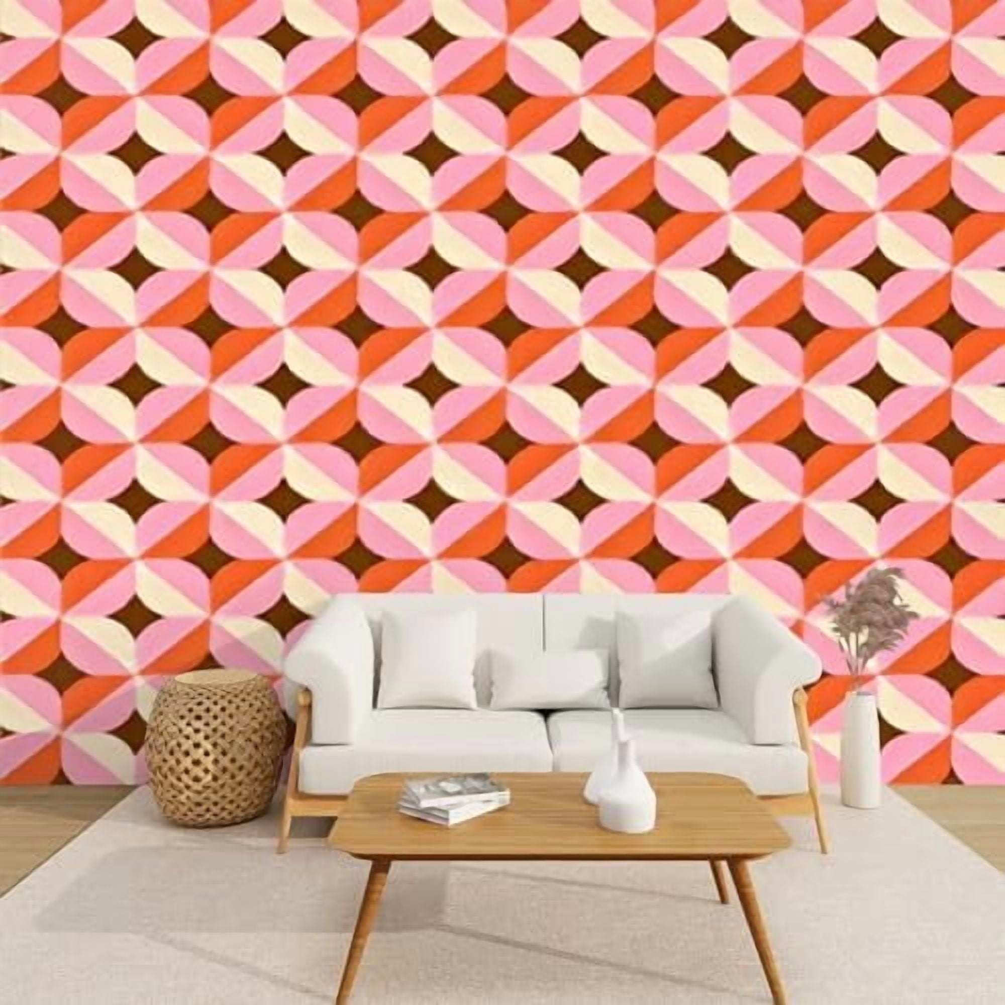 Peel and Stick Wallpaper 70s Retro Geometric Pattern Canvas Wallpaper ...