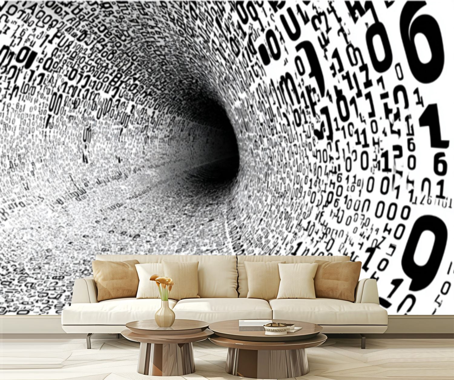 Peel and Stick Wallpaper Abstract Tunnel Black White Binary Code ...