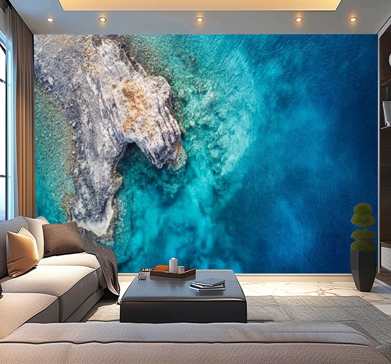 Peel and Stick Wallpaper Aerial View Sea Rock Modern Art Wall Mural ...