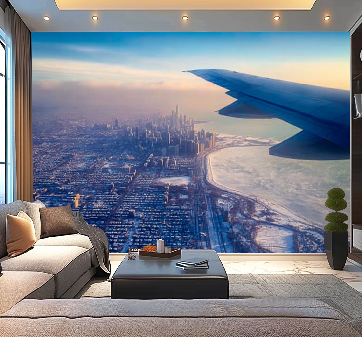 Peel and Stick Wallpaper Airplane Views Chicago Skyline Modern Art Wall ...
