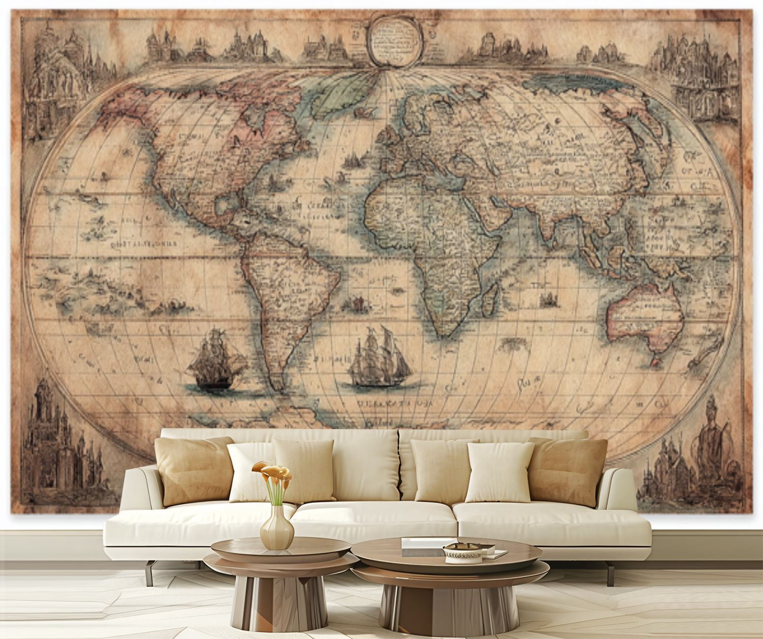 Peel and Stick Wallpaper Antique World Map Detailed Cartography Sailing ...