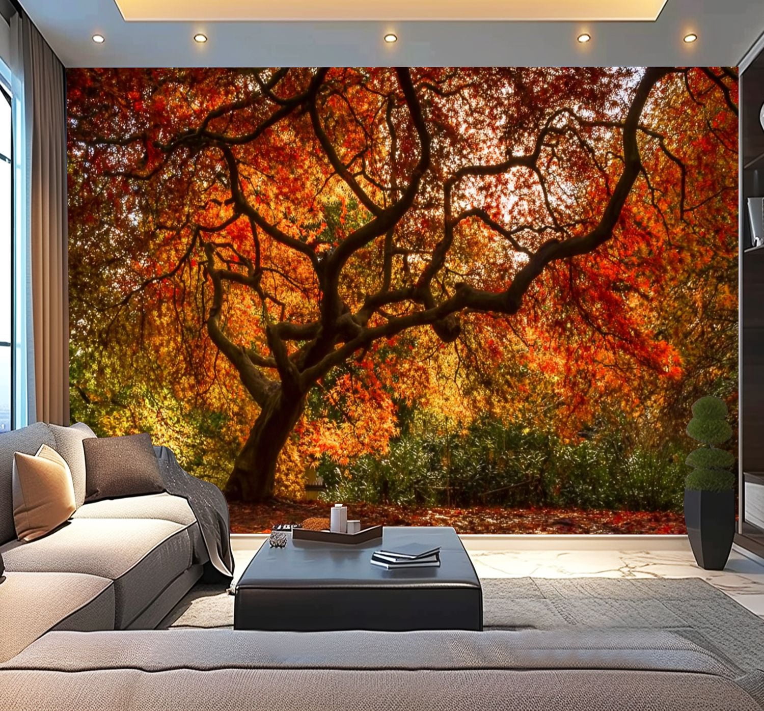 Peel and Stick Wallpaper Autumn Tree Modern Art Wall Mural Decor Self ...