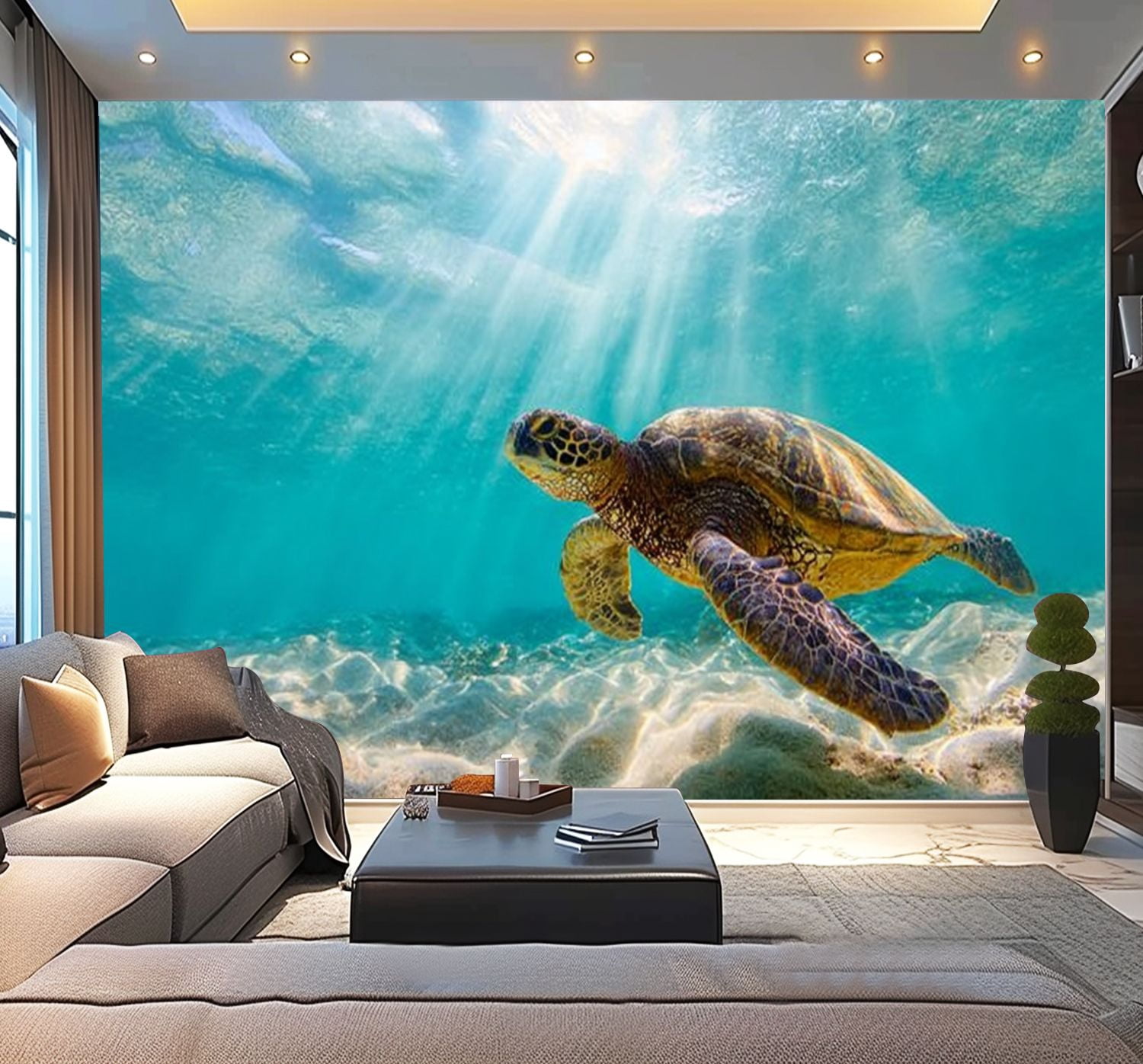 Peel and Stick Wallpaper Beautiful Hawaiian Green Sea Turtle Modern Art ...