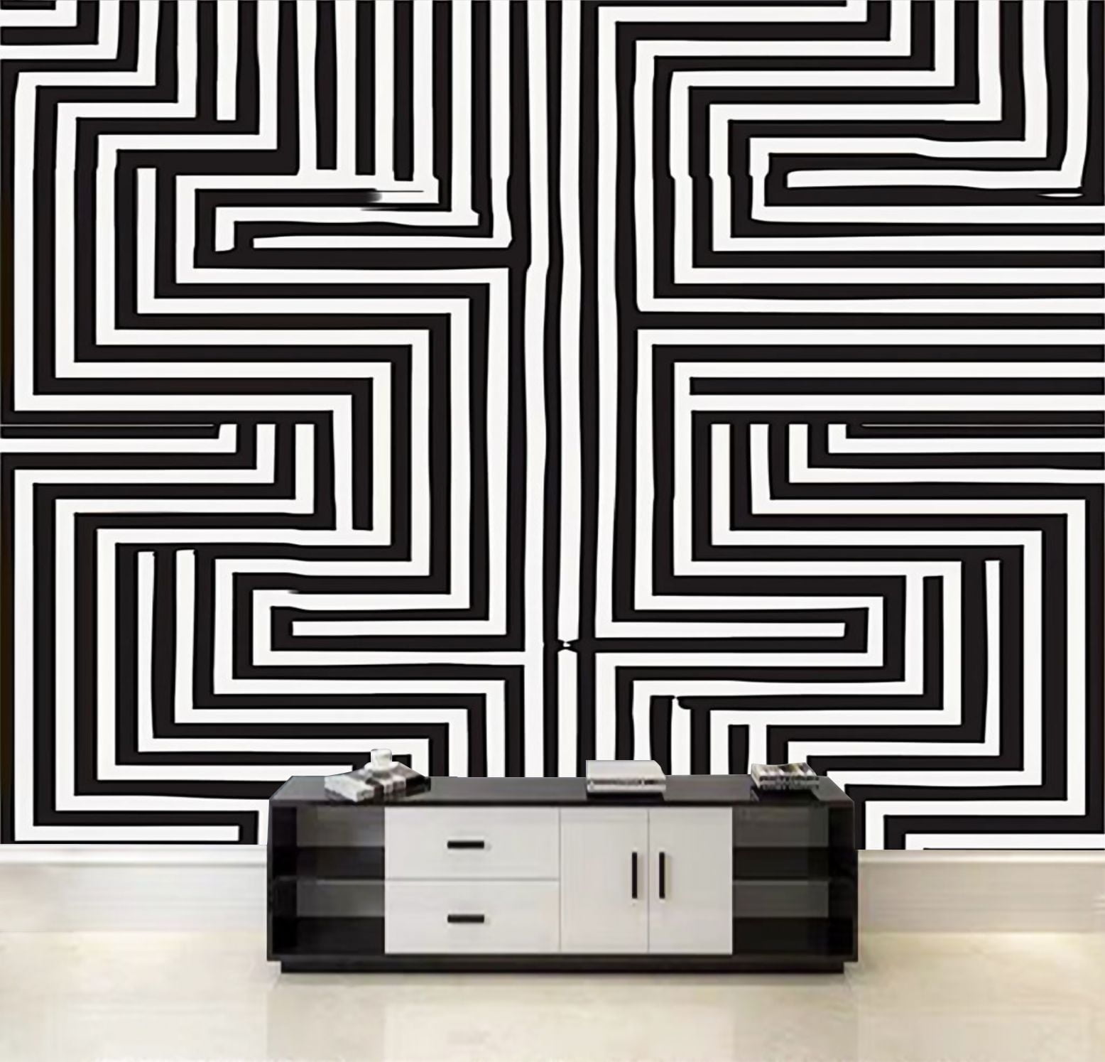 Peel and Stick Wallpaper Black white zigzag pattern Canvas Texture ...