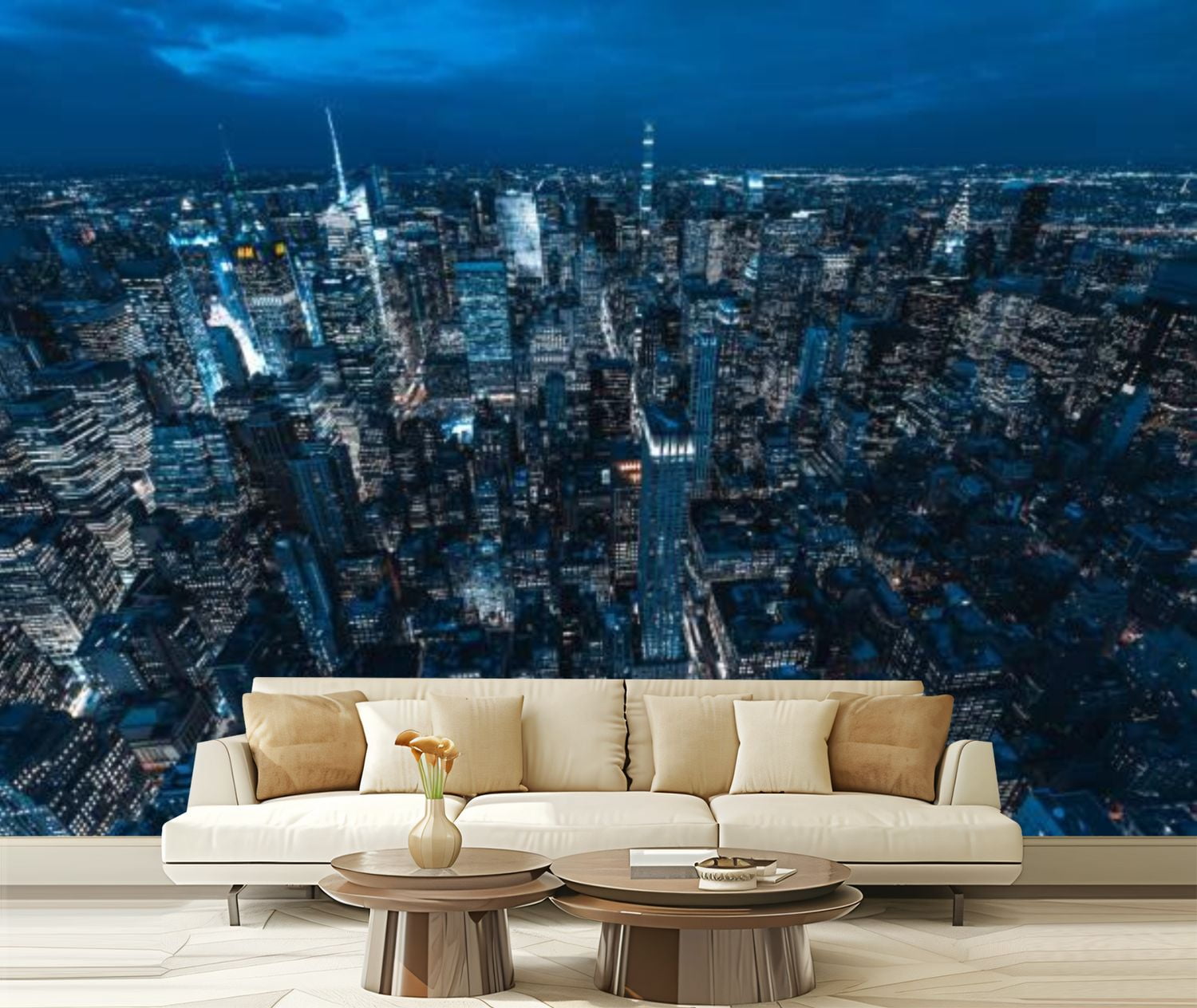 Peel and Stick Wallpaper Canvas Aerial View Skyline Skyscrapers Night ...