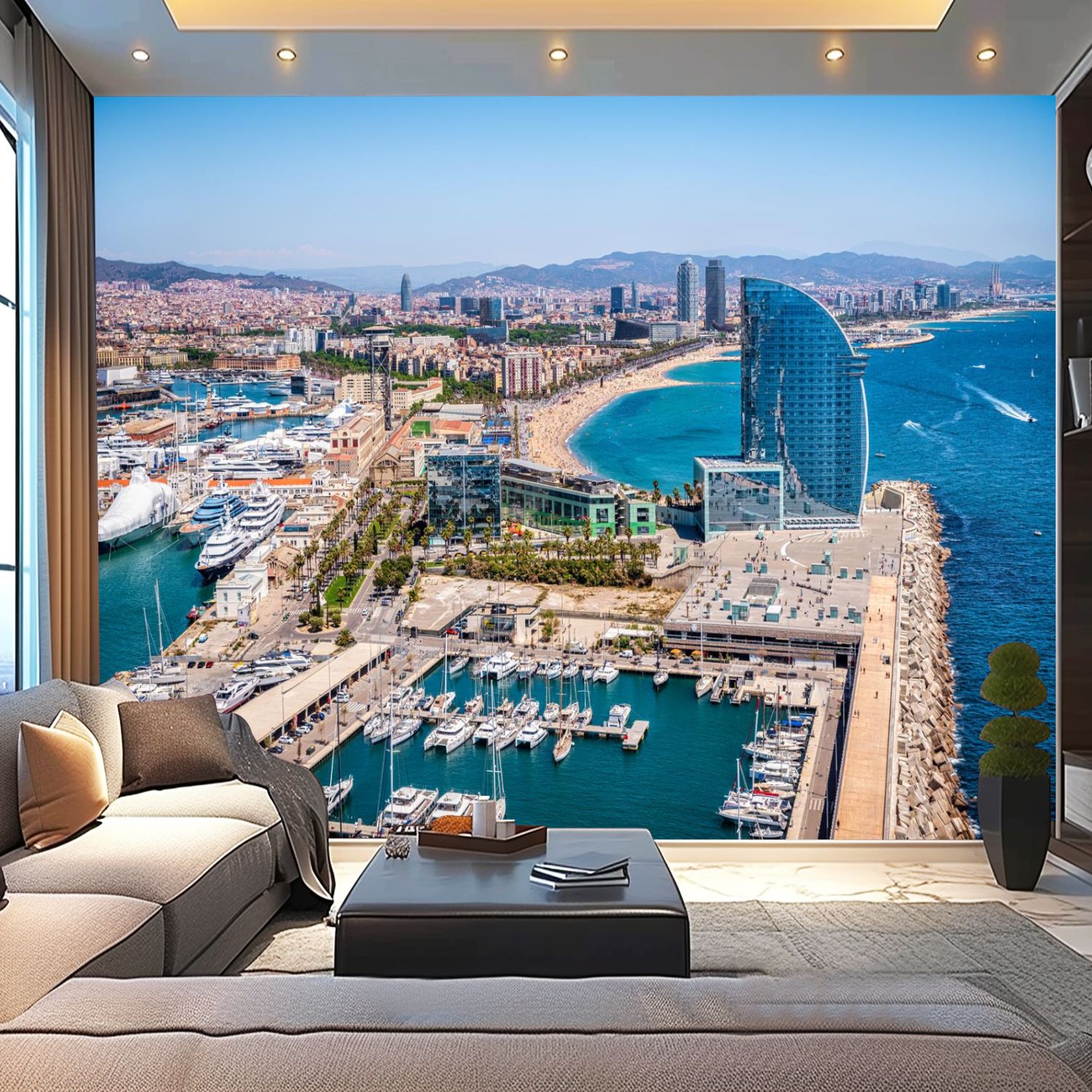 Peel and Stick Wallpaper Canvas Aerial view Port Vell Catalonia Spain ...