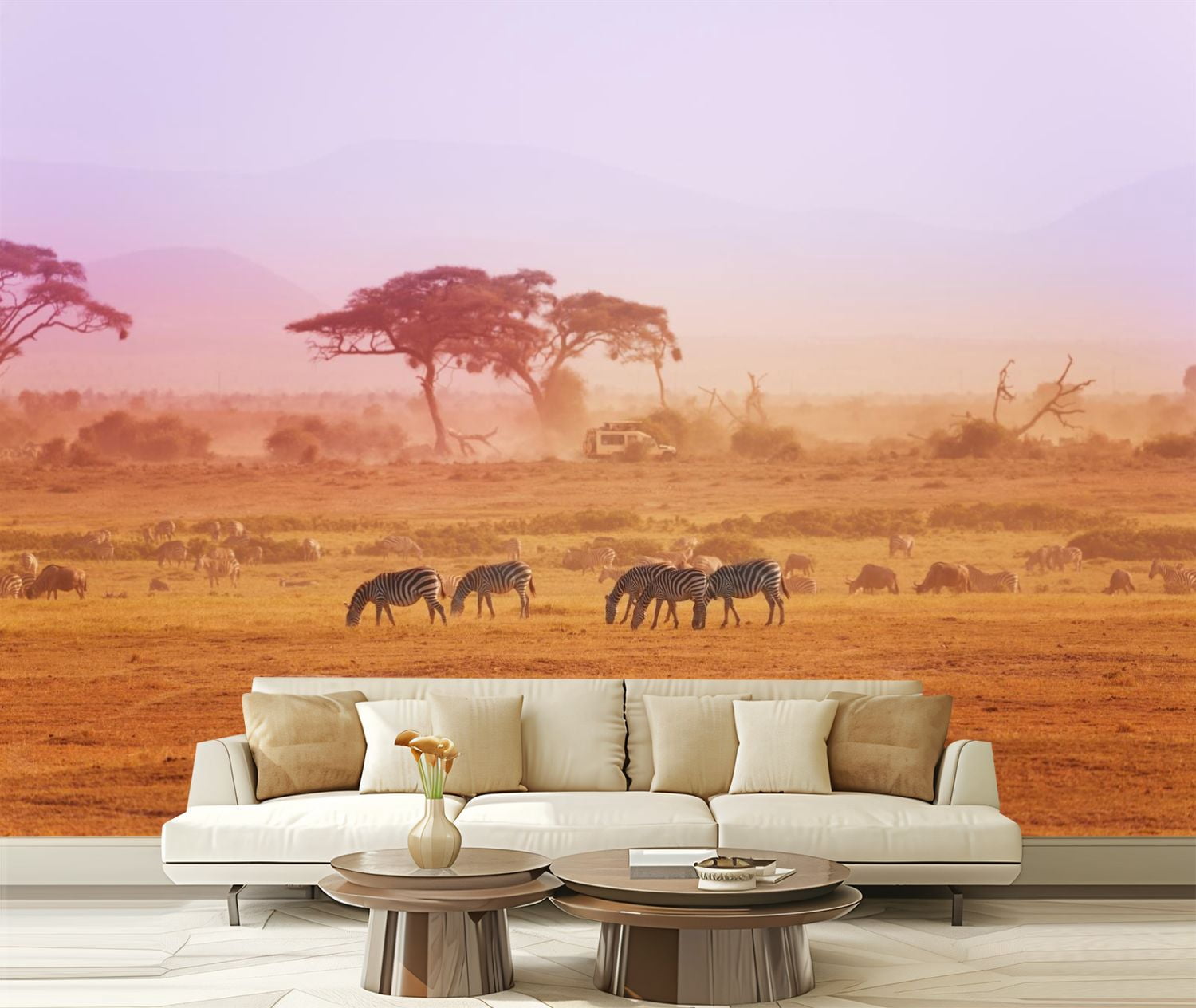 Peel and Stick Wallpaper Canvas African zebras grassland Kenyan ...