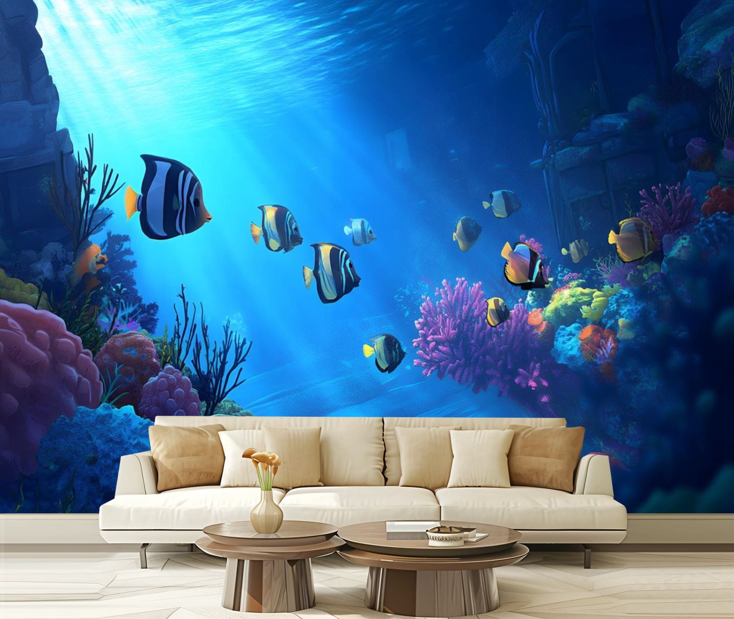 Peel and Stick Wallpaper Canvas Bright Underwater Coral Reef Scene ...