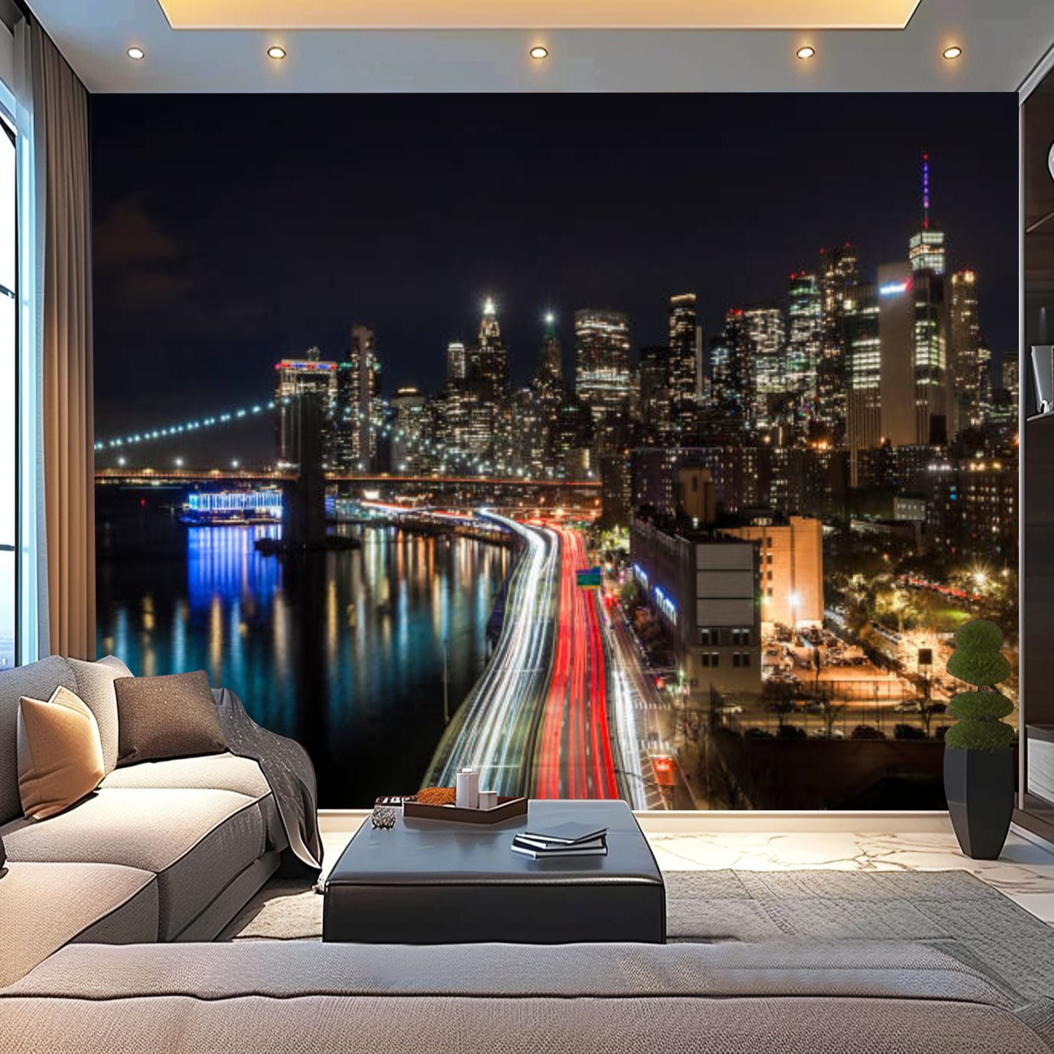 Peel and Stick Wallpaper Canvas Brooklyn Bridge Twilight Modern Art Wall Mural Decor Self ...