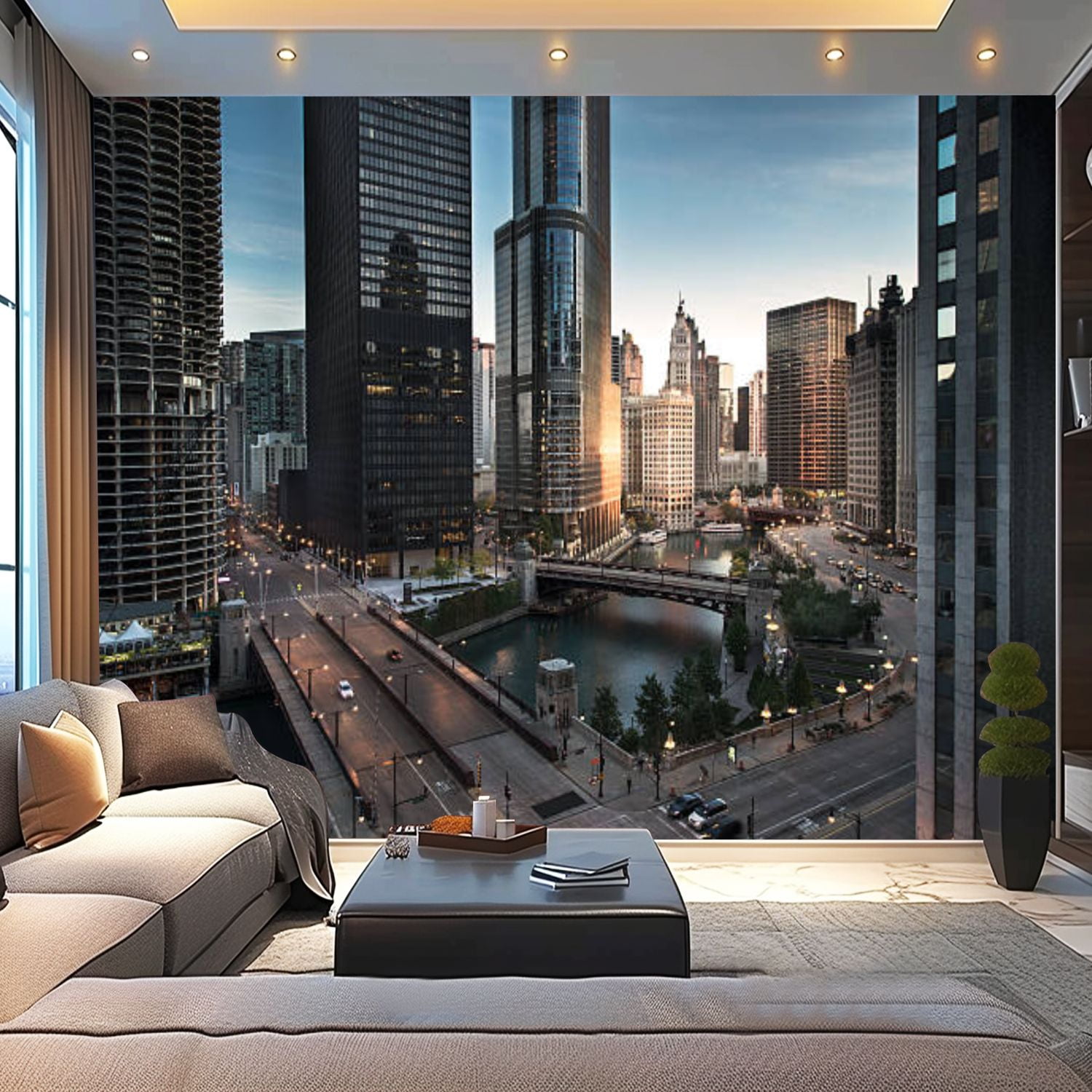 Peel and Stick Wallpaper Canvas Chicago downtown dawn Modern Art Wall ...