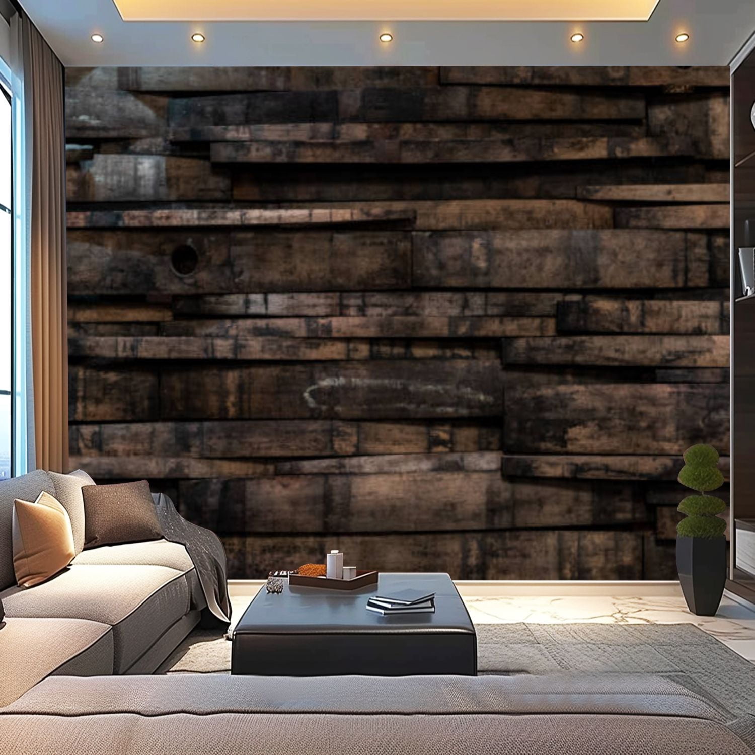 Peel and Stick Wallpaper Canvas Close Up Bourbon Barrel Stave Wall ...