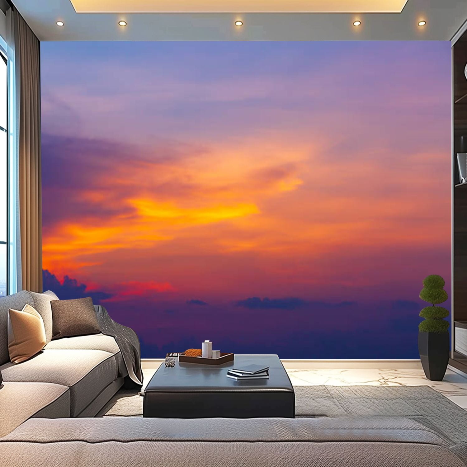 Peel and Stick Wallpaper Canvas Clouds orange sky panoramic sunset sky ...