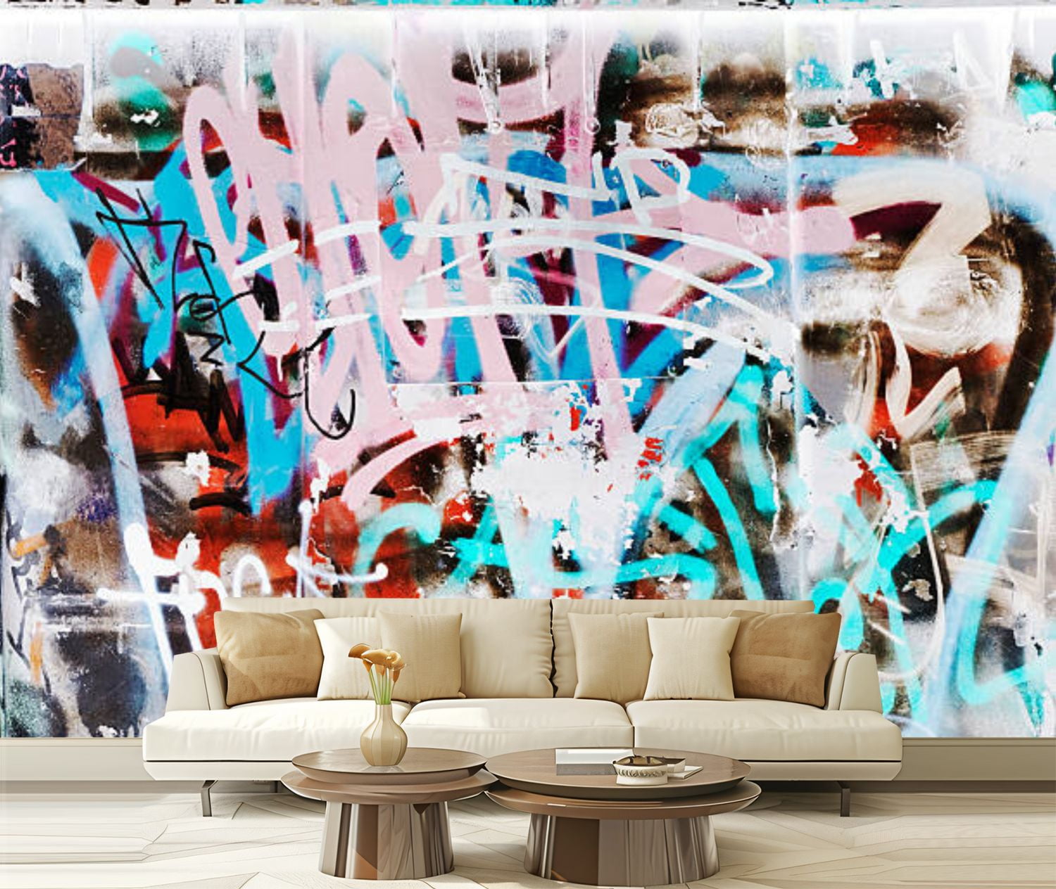 Peel and Stick Wallpaper Canvas Colorful concrete wall Modern Art Wall ...