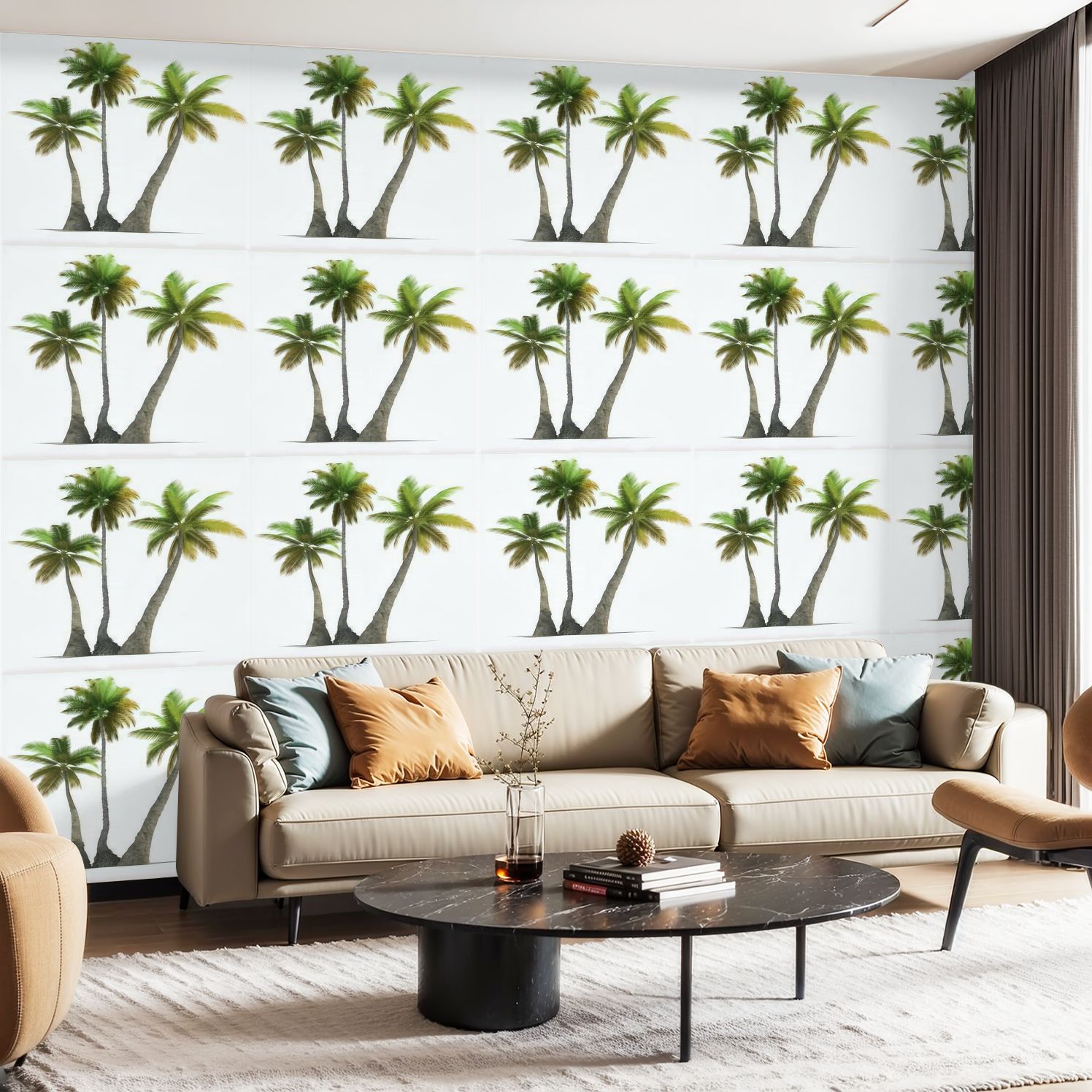 Peel and Stick Wallpaper Canvas Contact Paper 3D rendering three palm ...