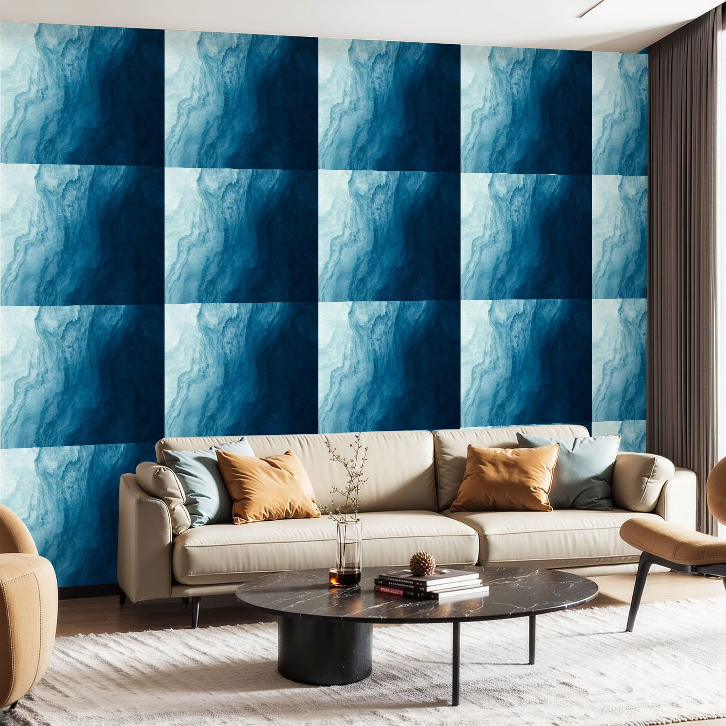 Peel and Stick Wallpaper Canvas Contact Paper Abstract art blue paint ...