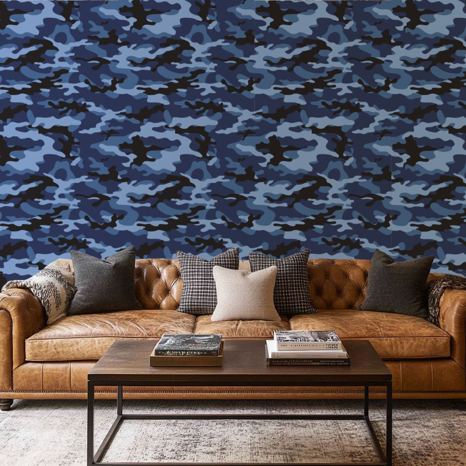 Peel and Stick Wallpaper Canvas Contact Paper Blue camouflage texture ...