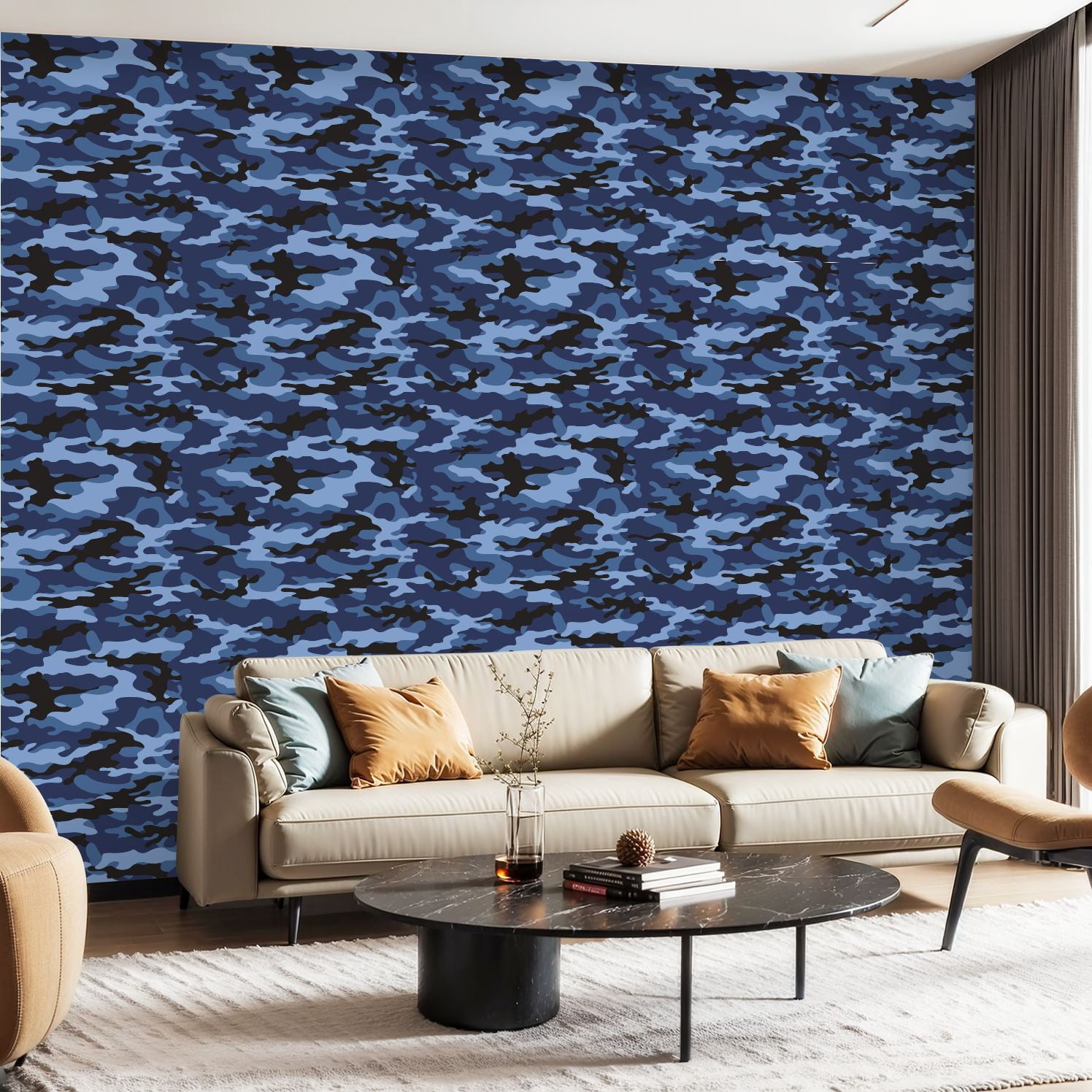 Peel and Stick Wallpaper Canvas Contact Paper Blue camouflage texture ...