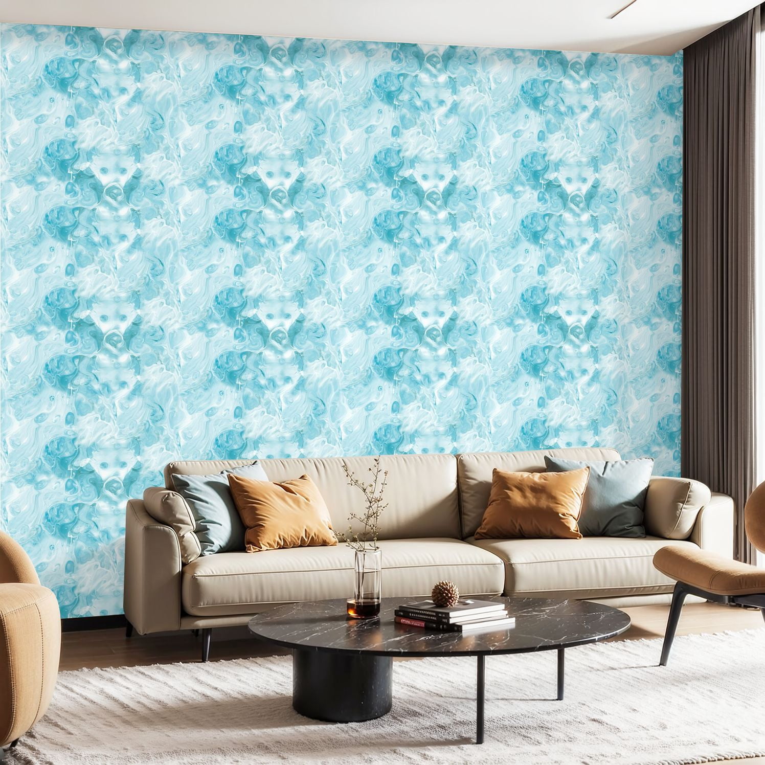 Peel and Stick Wallpaper Canvas Contact Paper Blue marble abstract hand ...