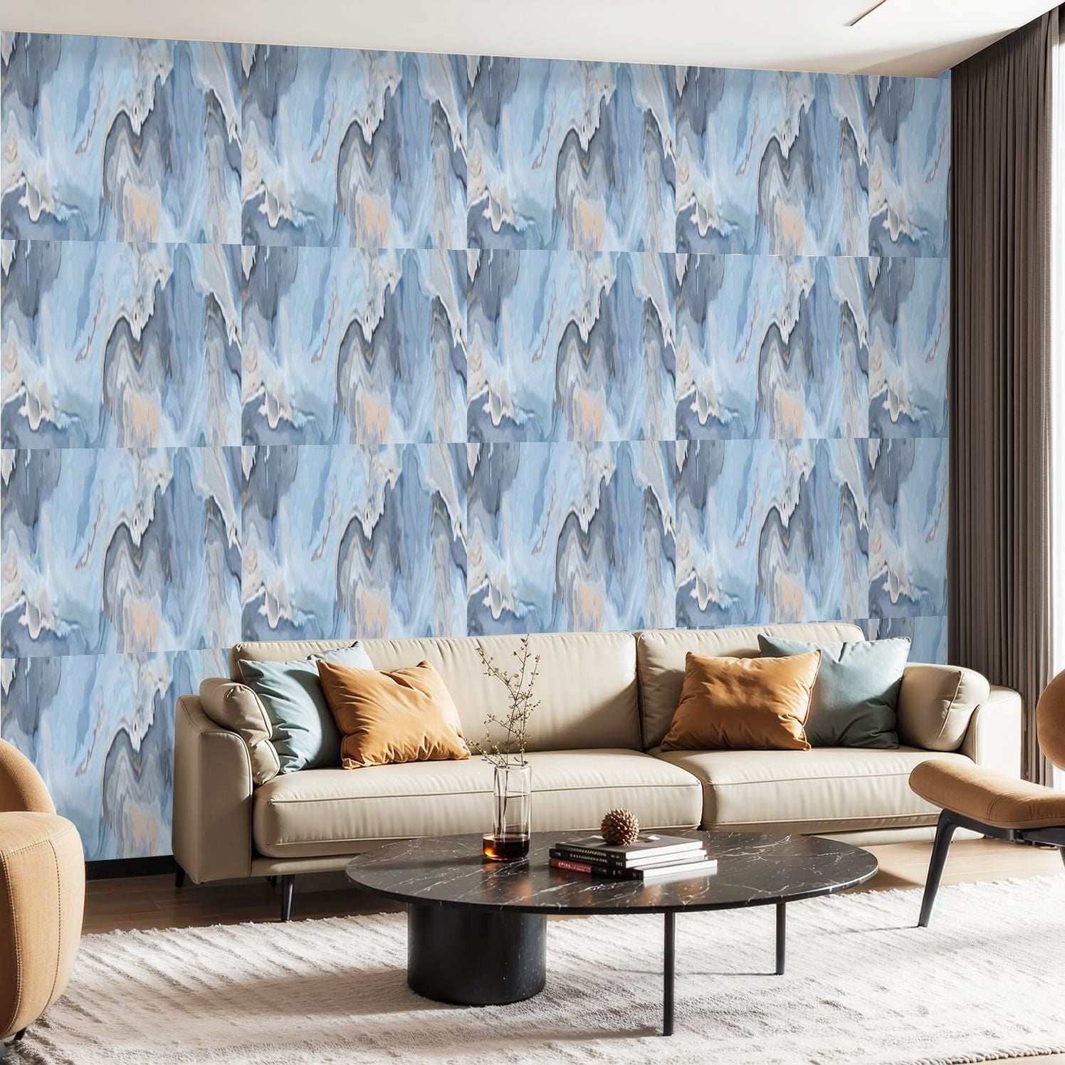 Peel and Stick Wallpaper Canvas Contact Paper Blue marble white golden ...