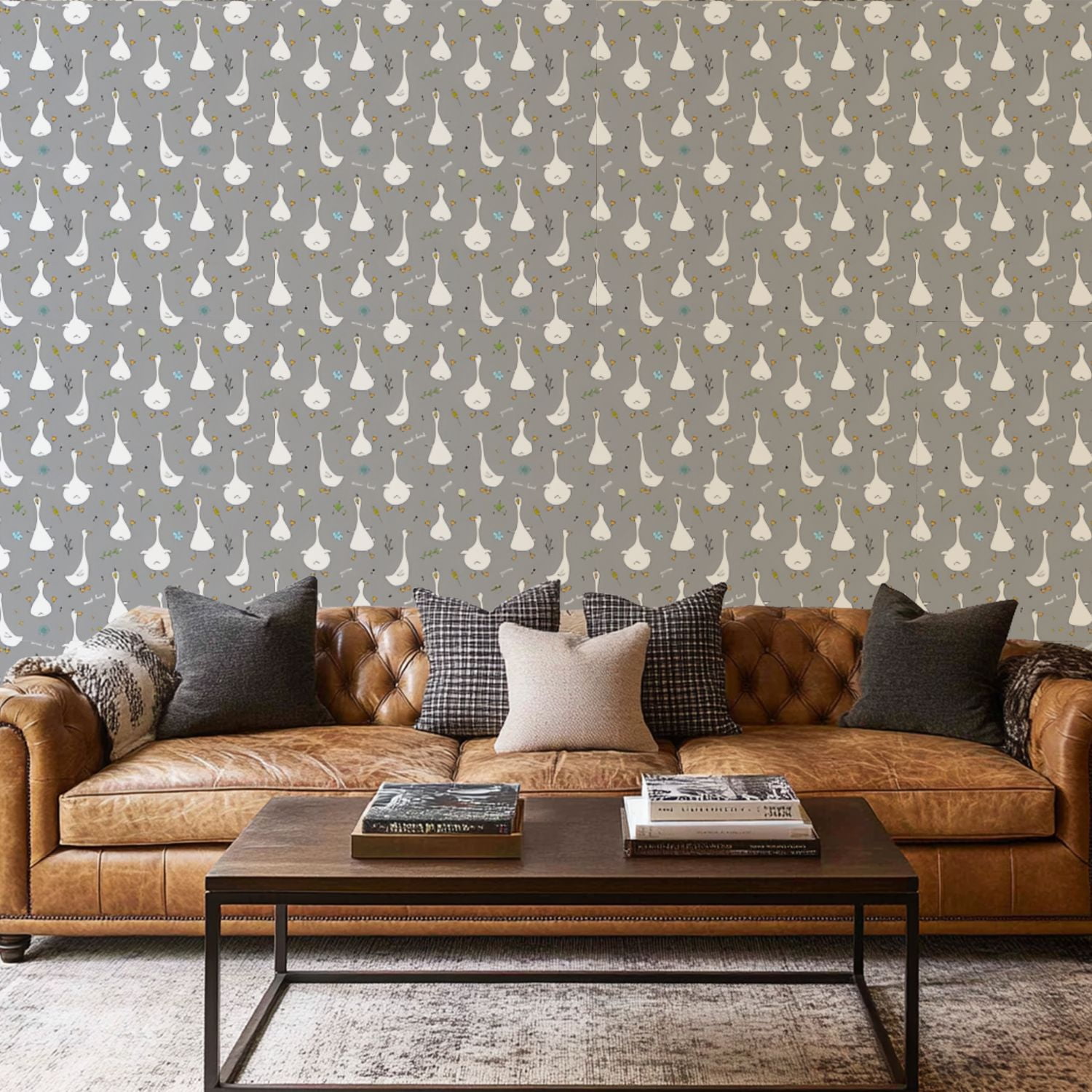 Peel and Stick Wallpaper Canvas Contact Paper Cute Goose Seamless ...