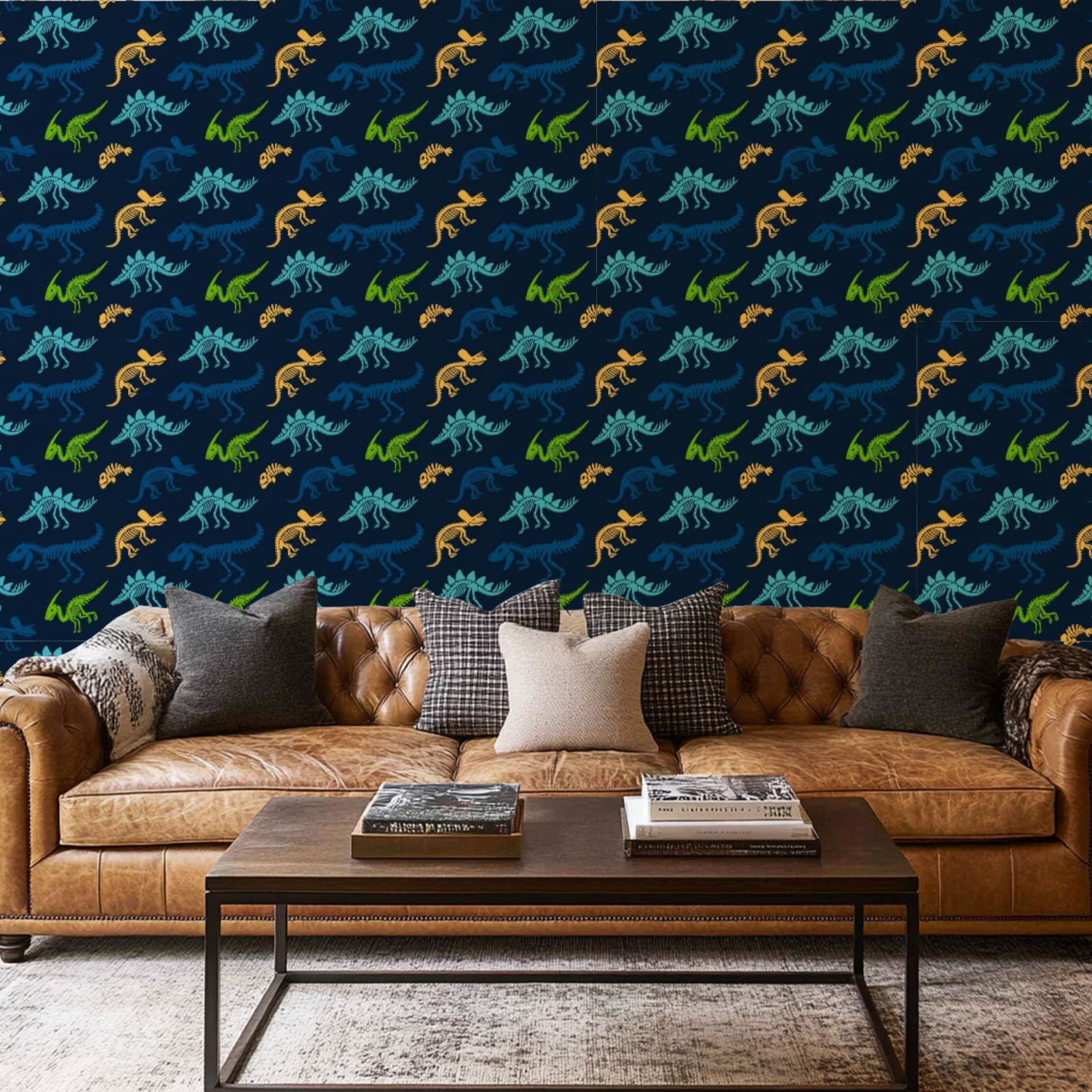 Peel and Stick Wallpaper Canvas Contact Paper Dinosaurs skeletons ...