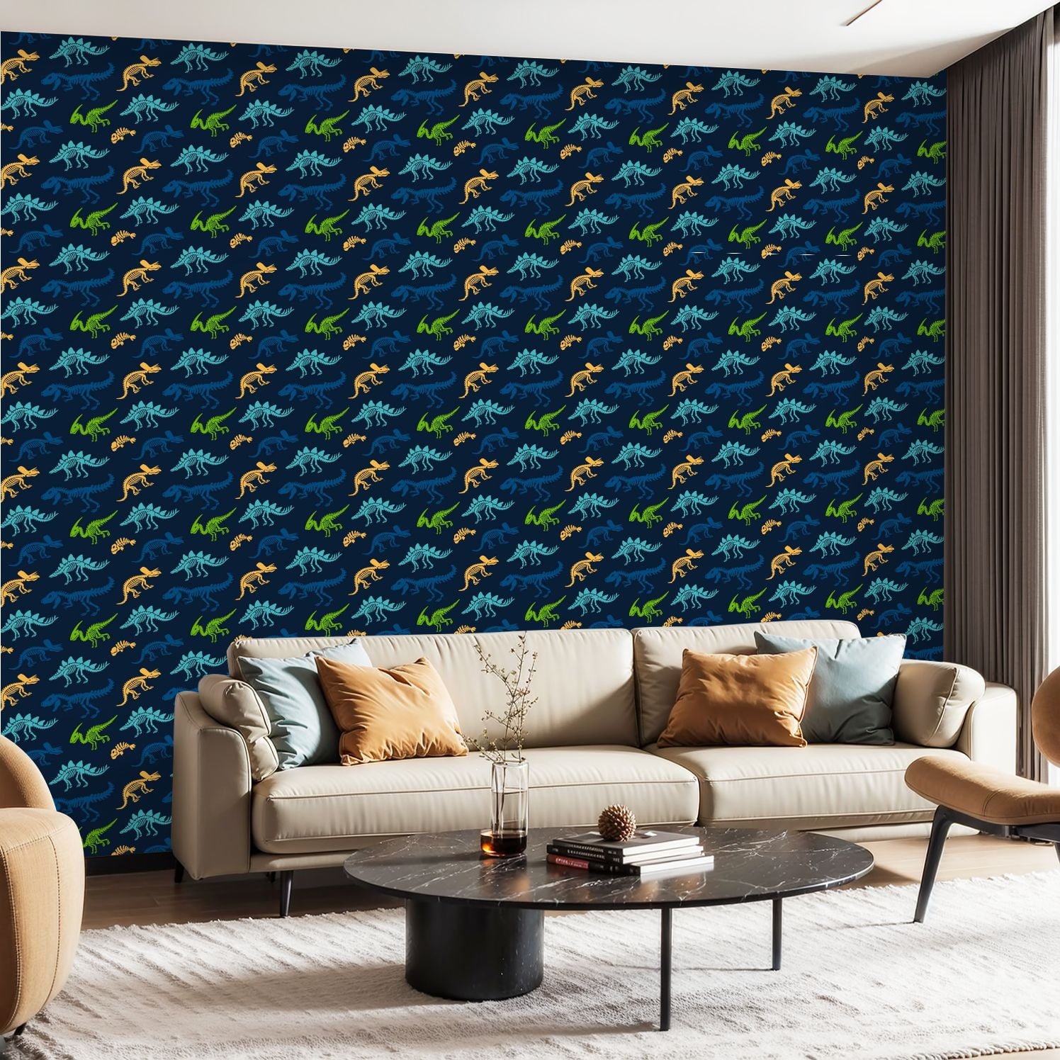 Peel and Stick Wallpaper Canvas Contact Paper Dinosaurs skeletons ...