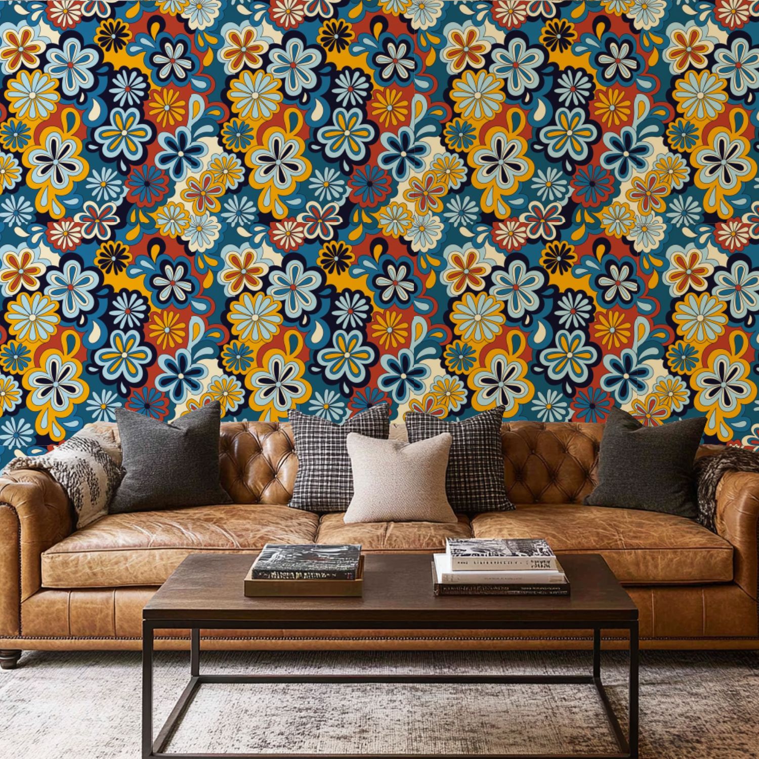 Peel and Stick Wallpaper Canvas Contact Paper Floral psychedelic hippie ...