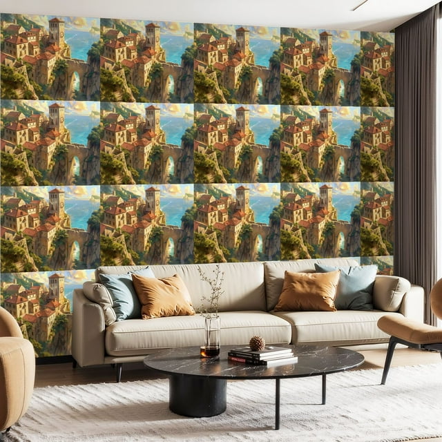 Peel and Stick Wallpaper Canvas Contact Paper Mediterranean Village ...
