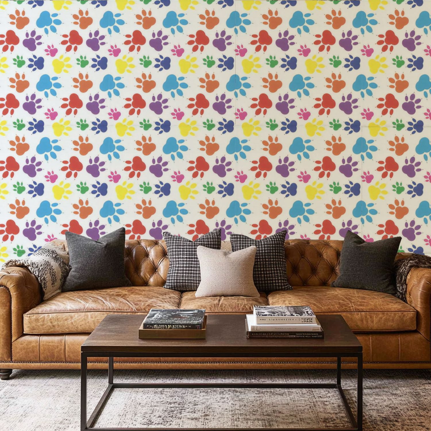 Peel and Stick Wallpaper Canvas Contact Paper Paw Seamless colored ...