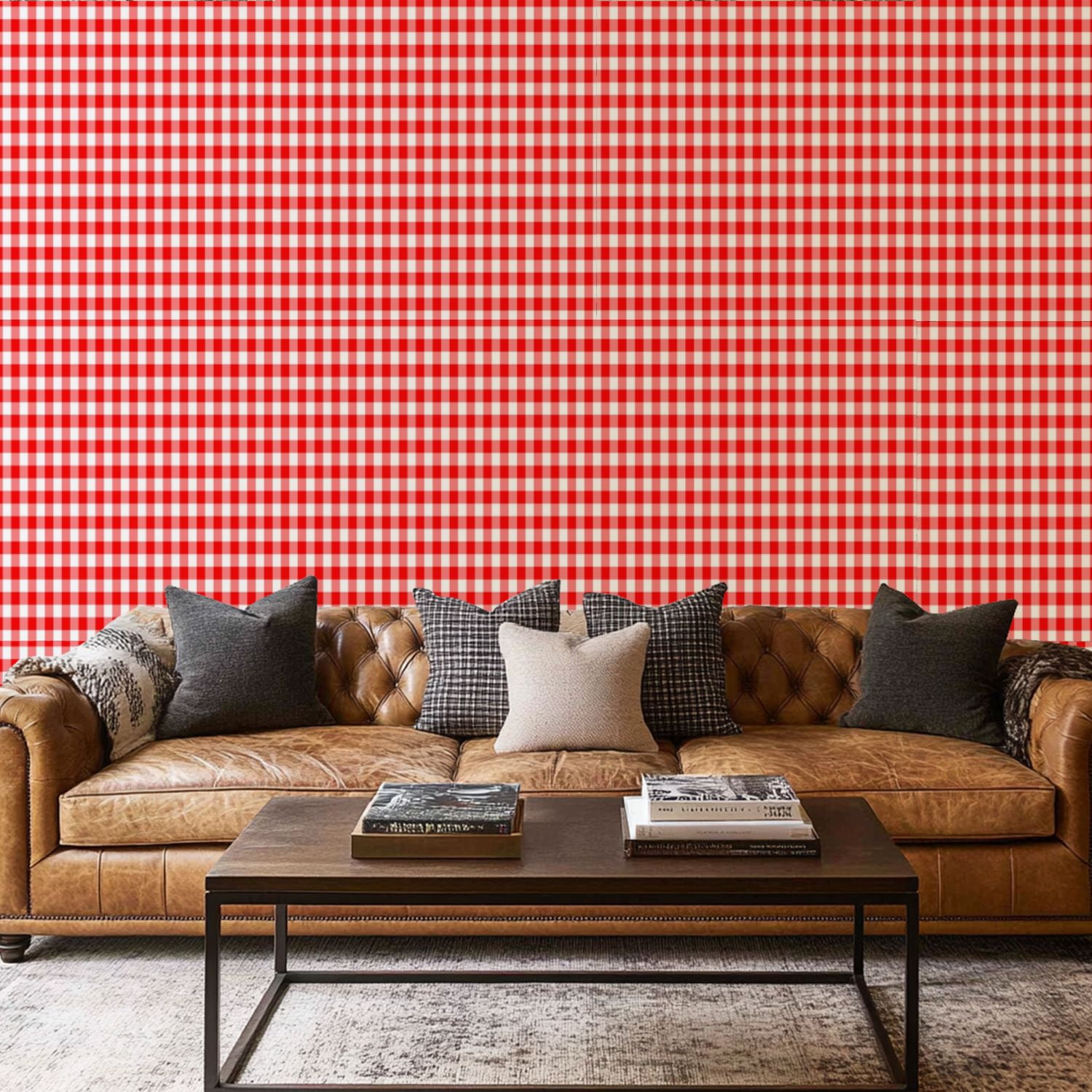 Peel and Stick Wallpaper Canvas Contact Paper Red Gingham seamless ...