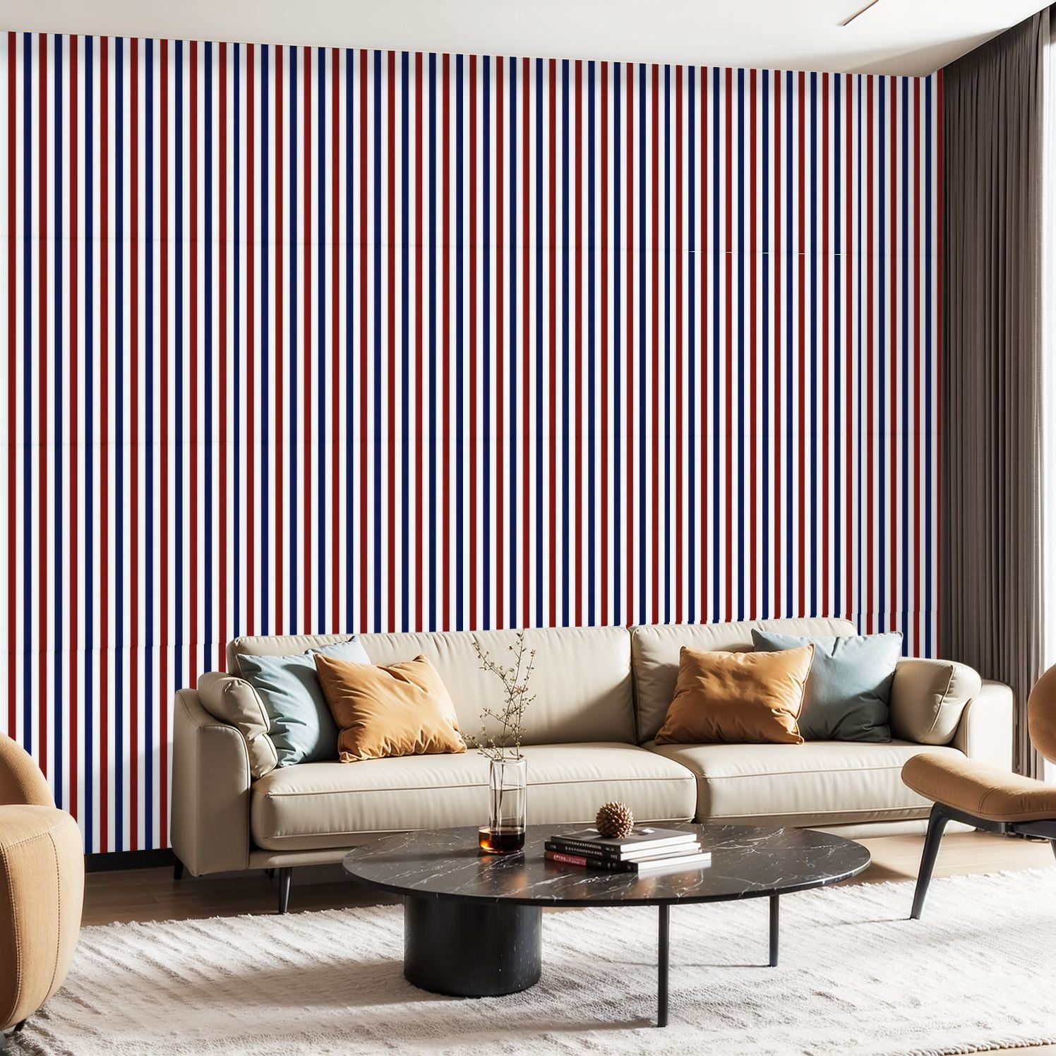 Peel and Stick Wallpaper Canvas Contact Paper Red White Blue Stripes ...