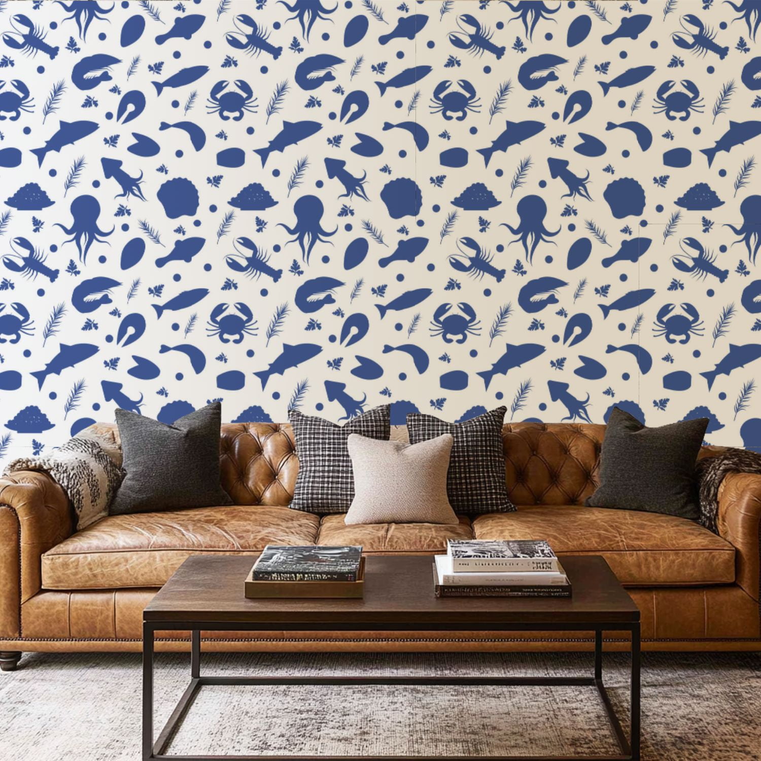 Peel and Stick Wallpaper Canvas Contact Paper Seafood seamless Fish ...
