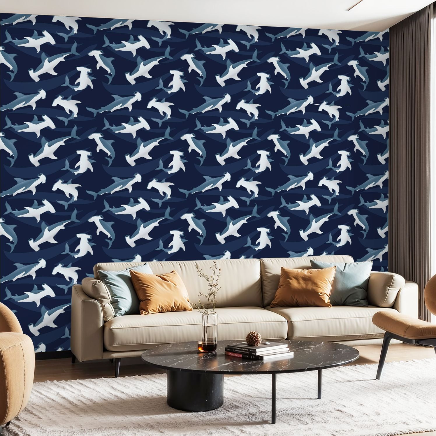 Peel and Stick Wallpaper Canvas Contact Paper Seamless hammerhead shark ...