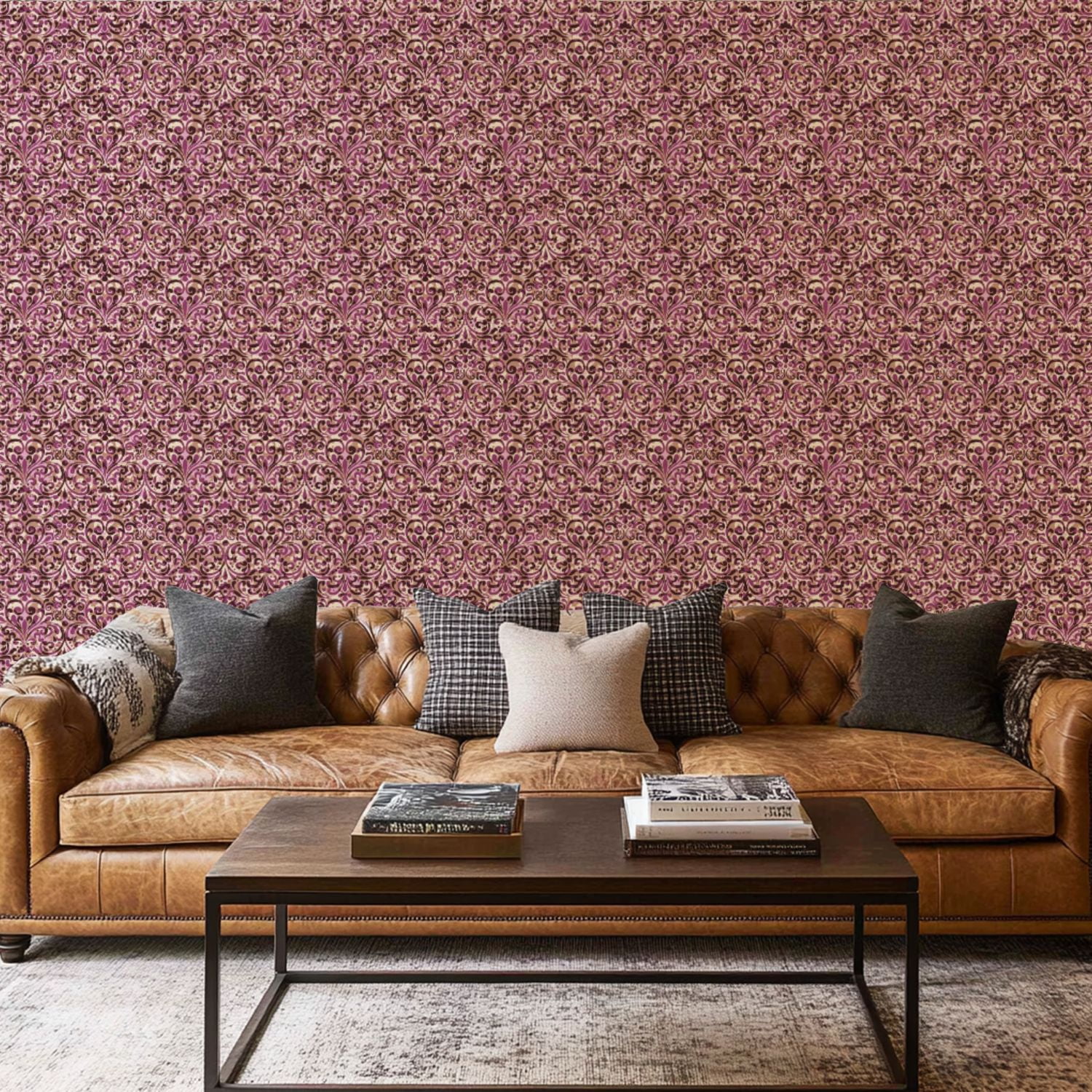 Peel and Stick Wallpaper Canvas Contact Paper Seamless maroon baroque ...