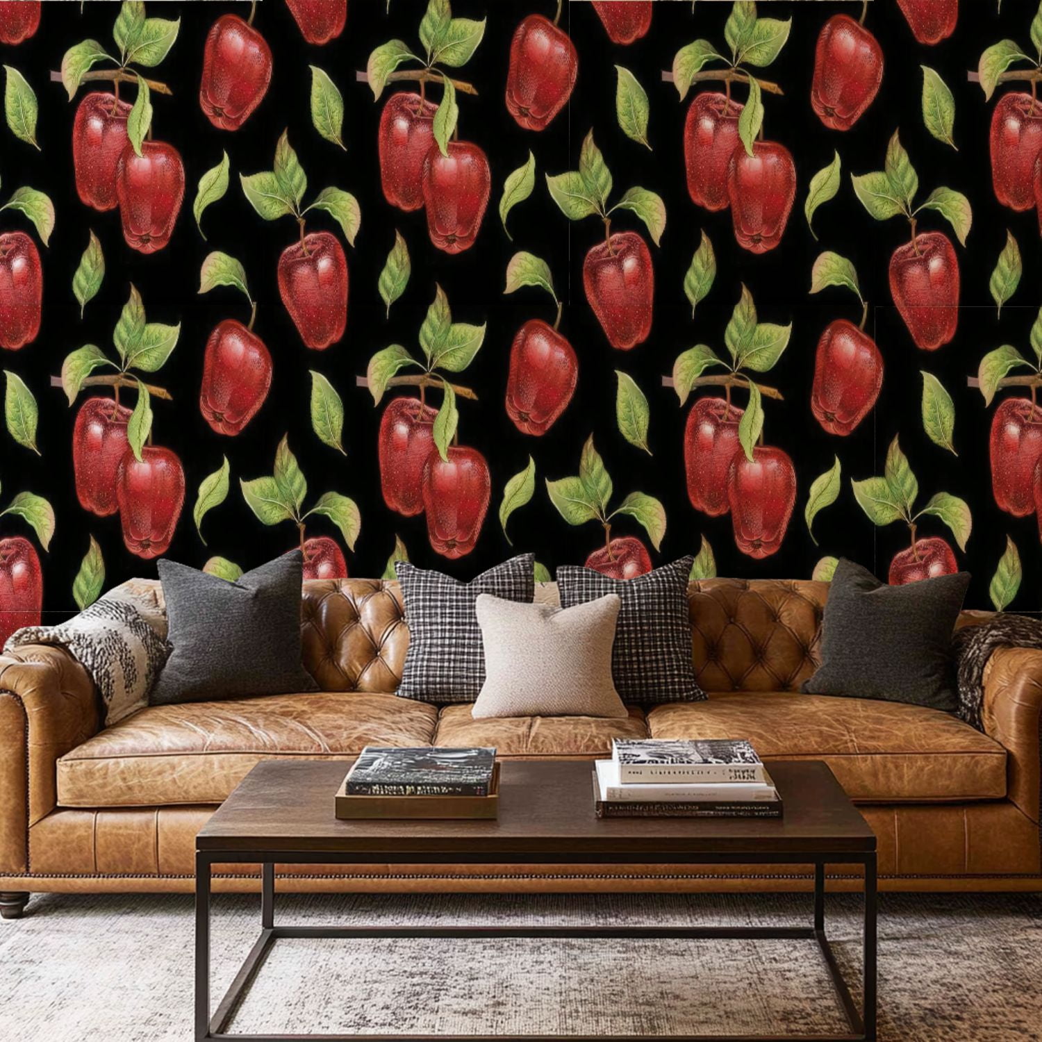 Peel and Stick Wallpaper Canvas Contact Paper Seamless red apples ...