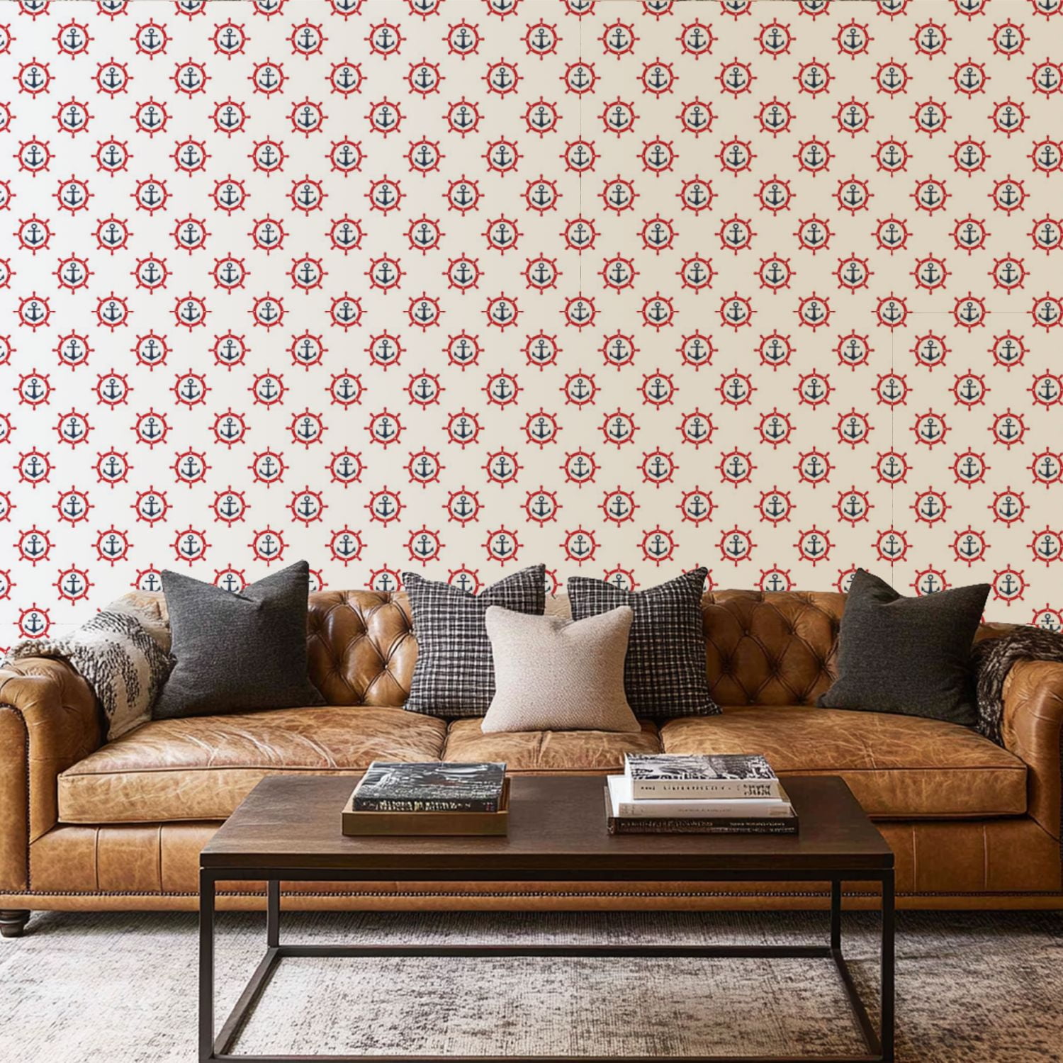 Peel and Stick Wallpaper Canvas Contact Paper Ship wheel anchor ...