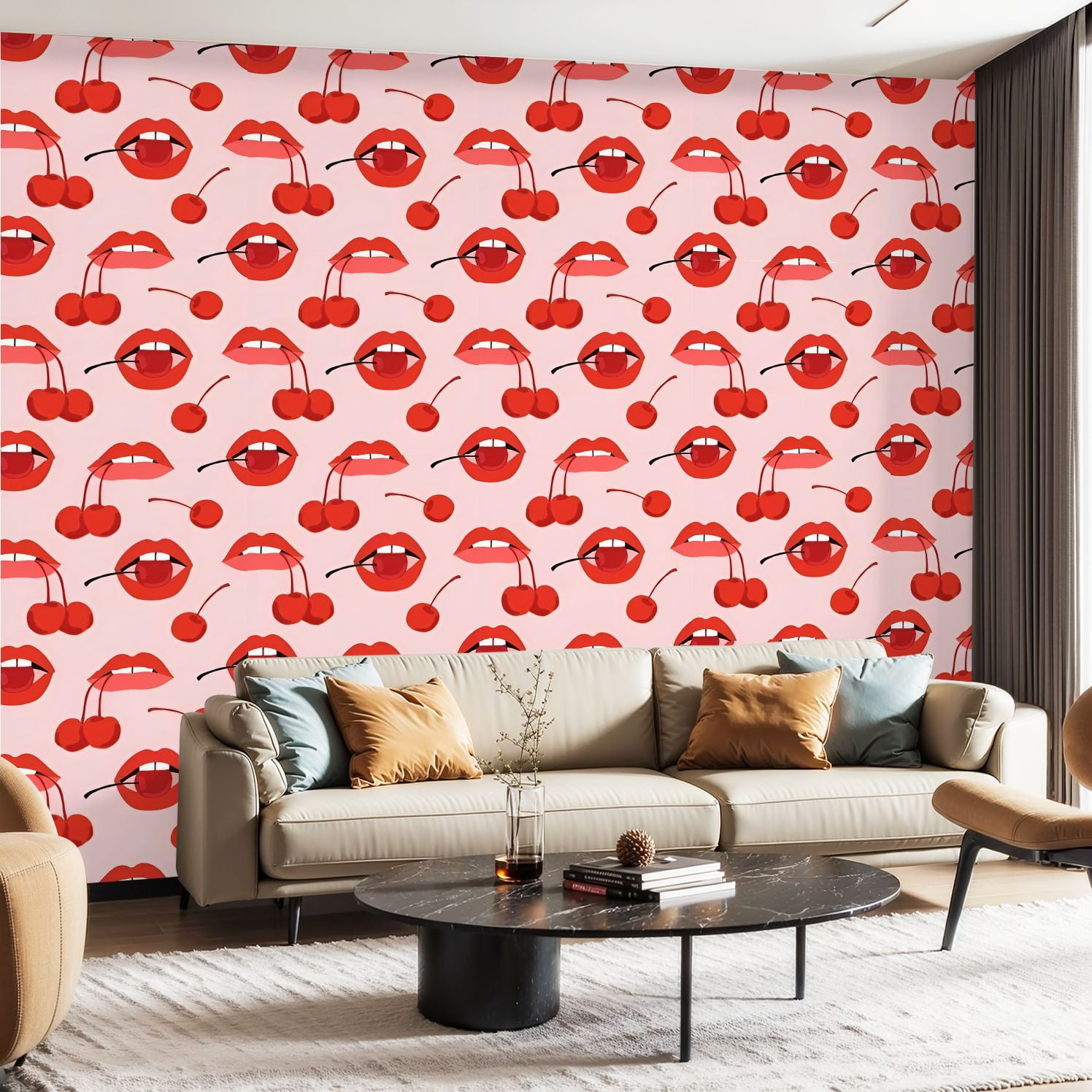 Peel and Stick Wallpaper Canvas Contact Paper Sweet cherry sexy woman ...