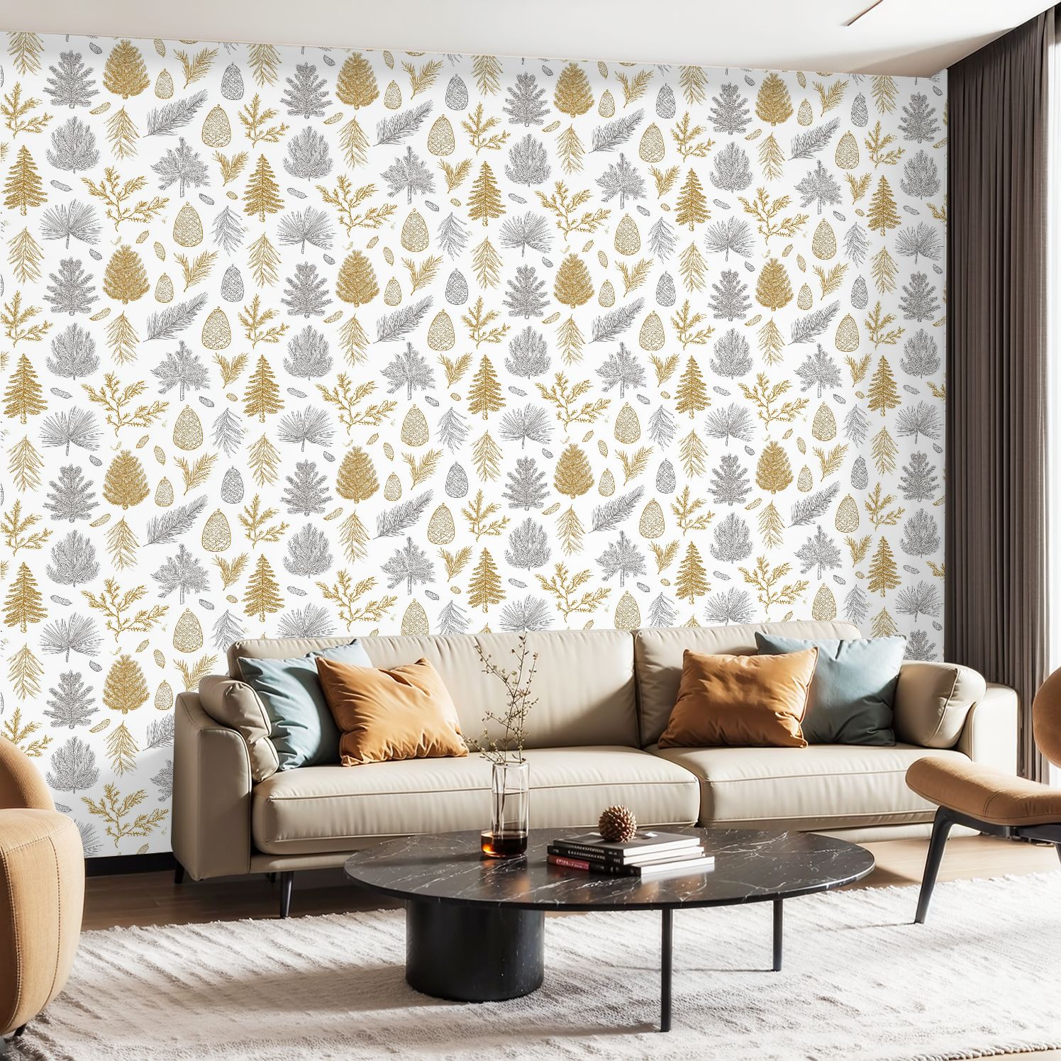 Peel and Stick Wallpaper Canvas Contact Paper branches pine cones ...