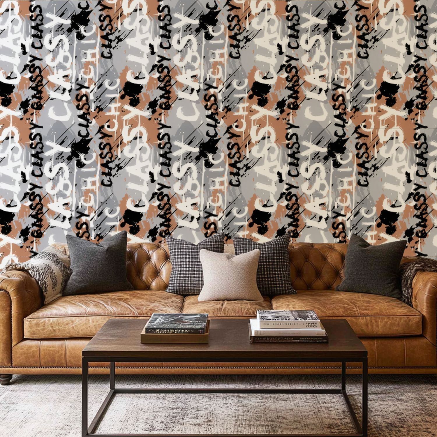 Peel and Stick Wallpaper Canvas Contact Paper slogan graffiti style seamless abstract paint ...