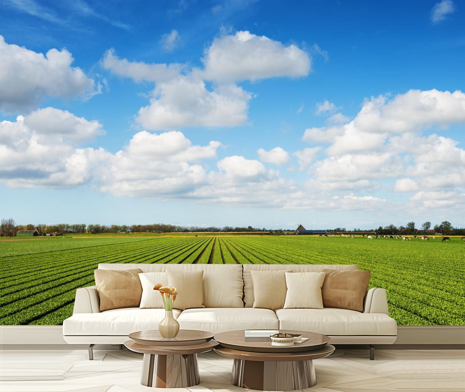 Peel and Stick Wallpaper Canvas Crops Grow Fertile Farm Field Cows ...