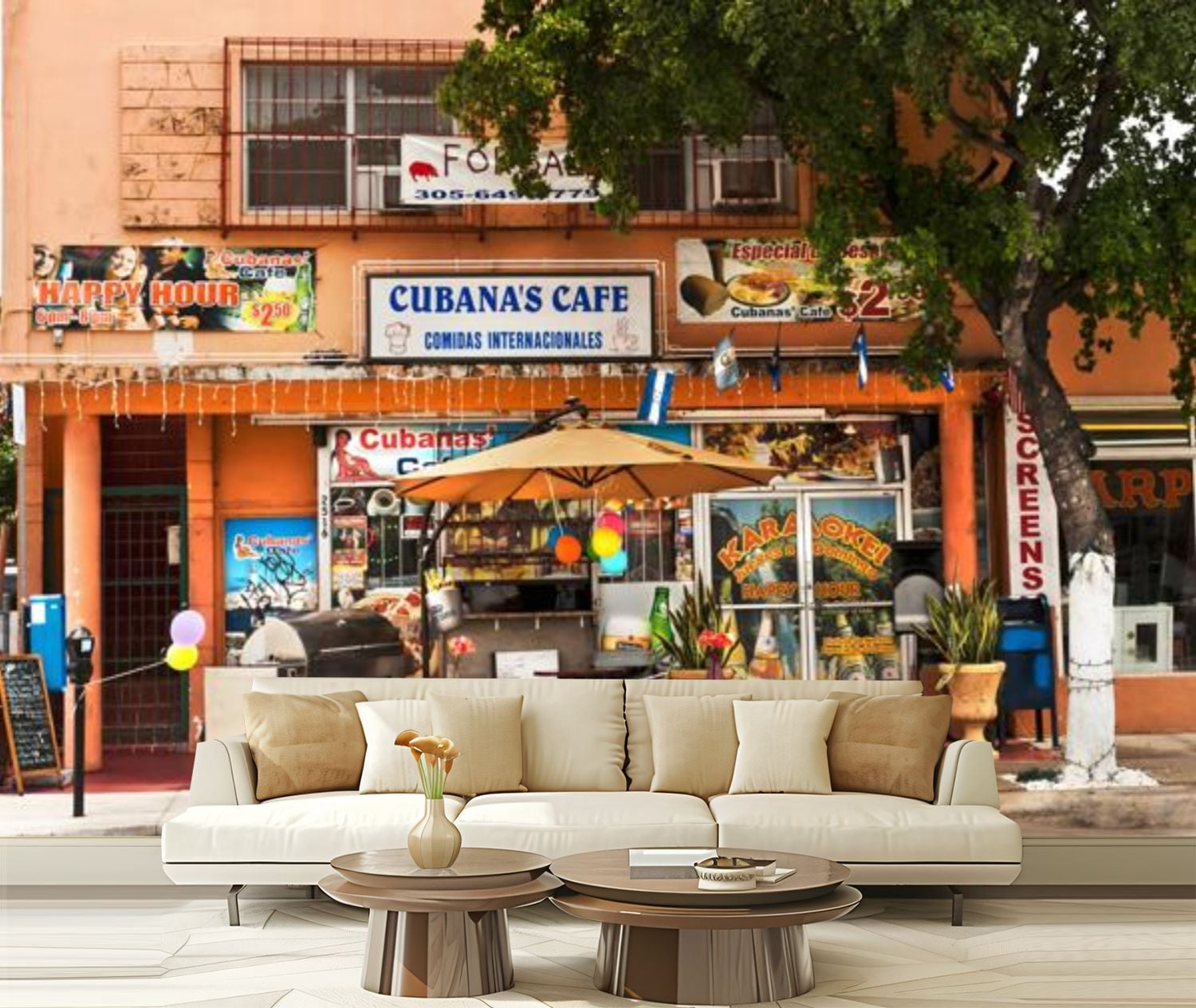Peel and Stick Wallpaper Canvas Cuban Cafe Modern Art Wall Mural Decor ...