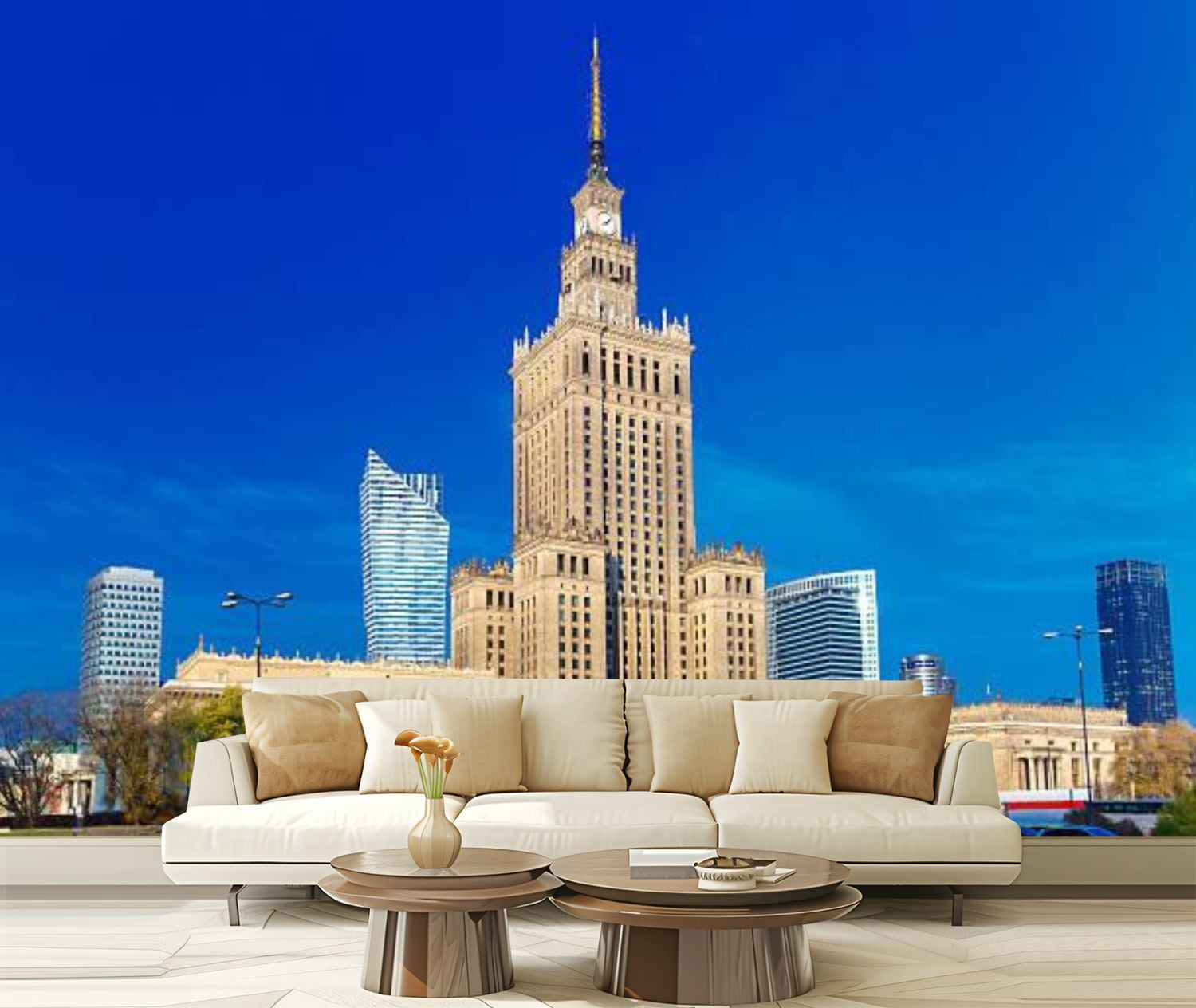 Peel and Stick Wallpaper Canvas Culture Science Warsaw city downtown ...