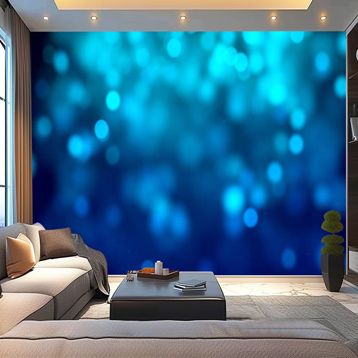 Peel and Stick Wallpaper Canvas Defocused Particles Blue Modern Art Wall Mural Decor Self ...