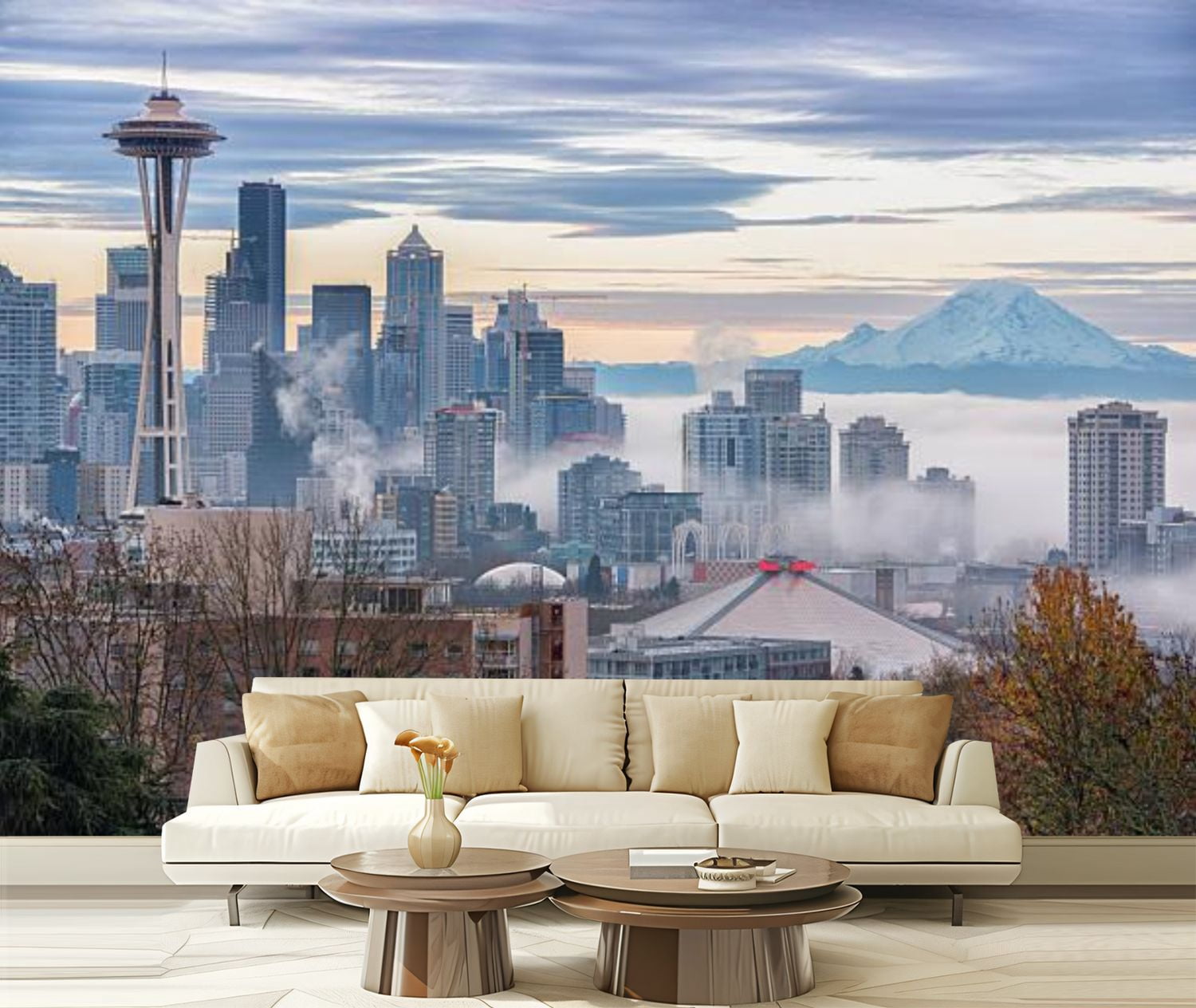 Peel and Stick Wallpaper Canvas Early Morning Fog Seattle Modern Art ...