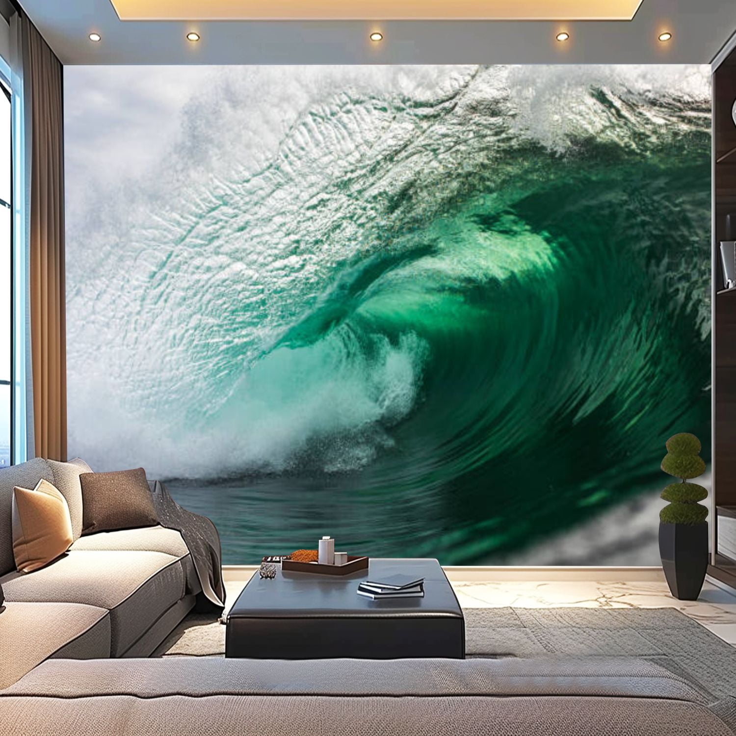 Peel and Stick Wallpaper Canvas Emerald green wave breaking ocean ...