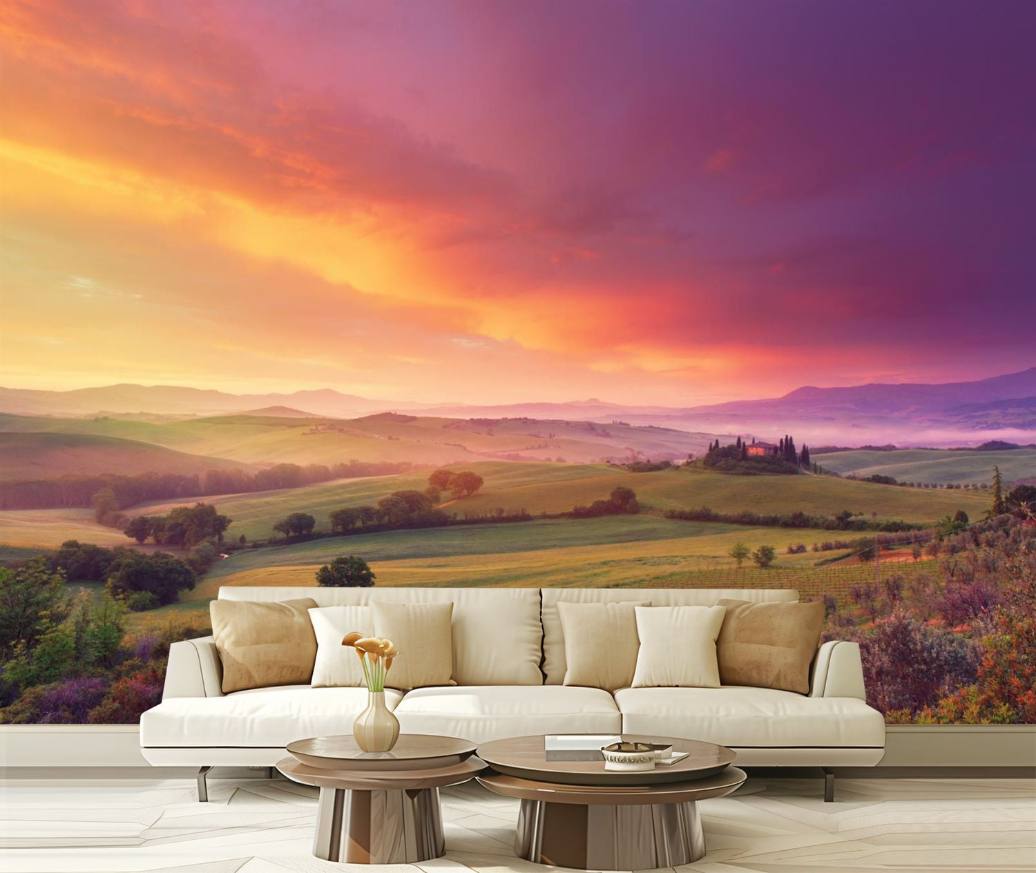 Peel and Stick Wallpaper Canvas Farm Tuscany dawn Modern Art Wall Mural ...