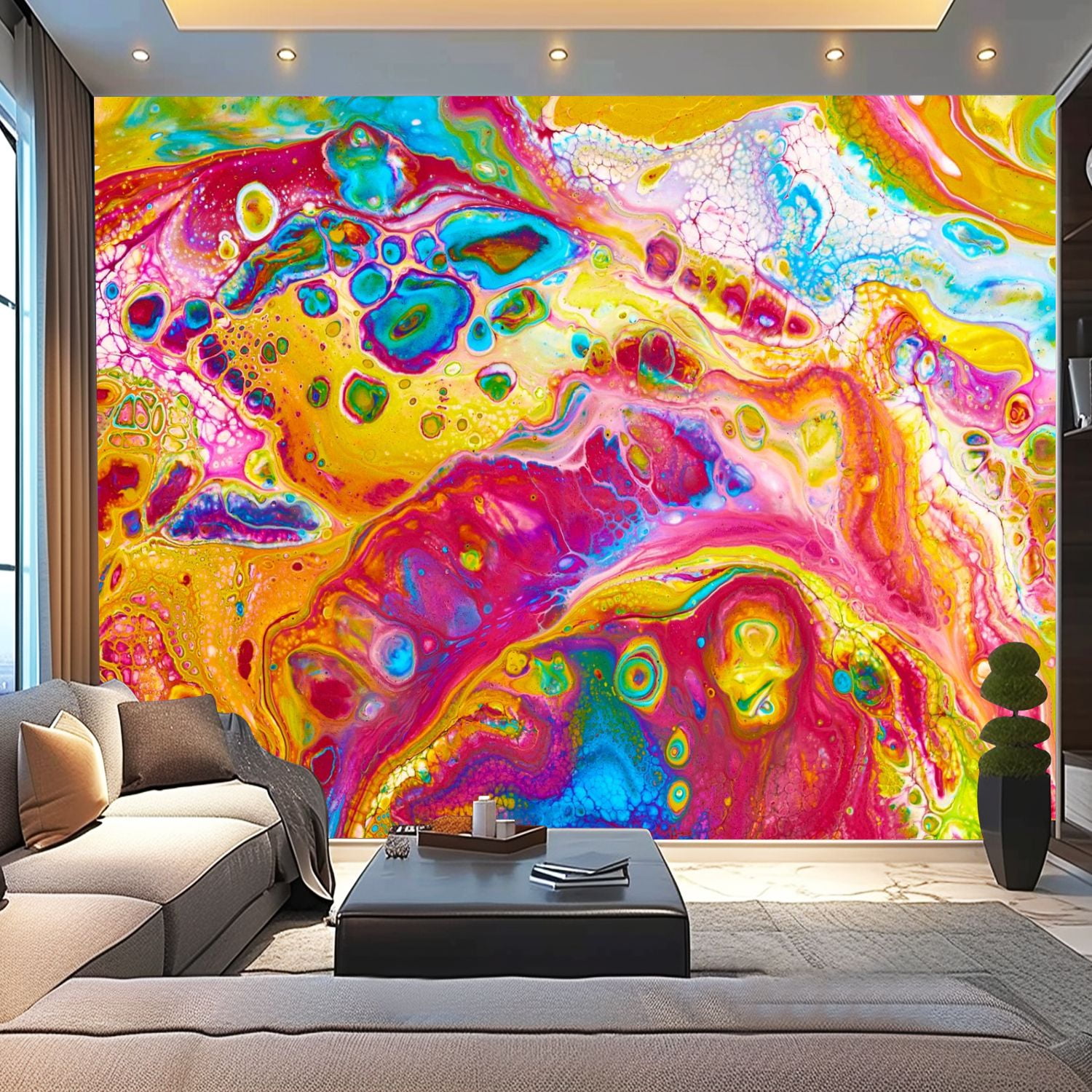 Peel and Stick Wallpaper Canvas Fluid Art Abstract colorful Mixing ...