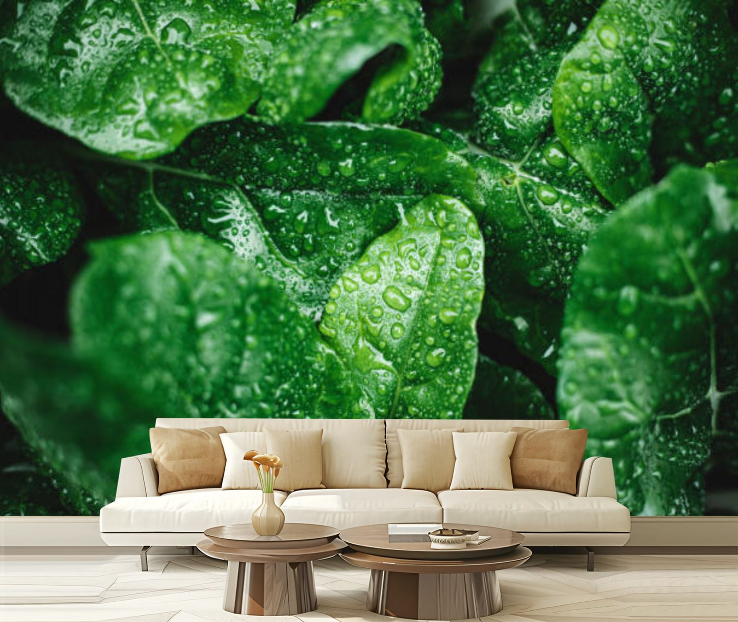 Peel and Stick Wallpaper Canvas Green leaves dew drops Modern Art Wall Mural Decor Self Adhesive ...